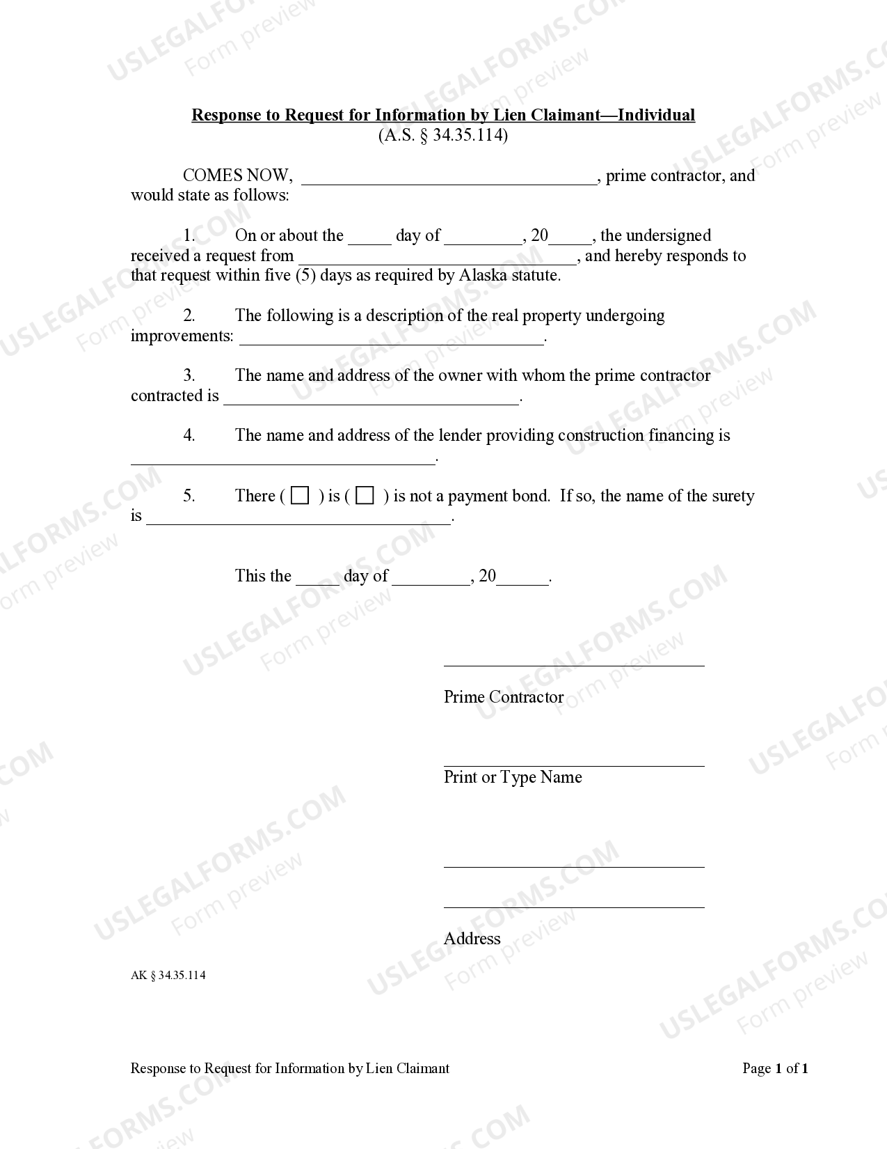 Preliminary Lien Information Form | US Legal Forms