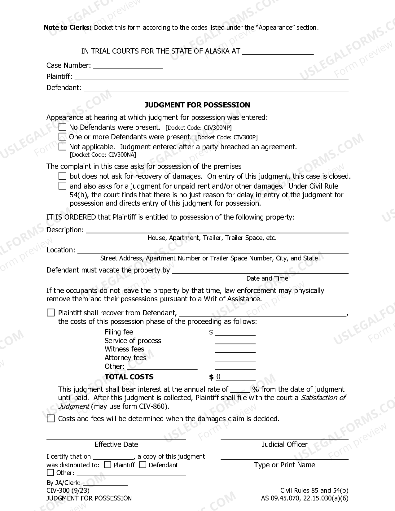 Alaska Judgment for Possession | US Legal Forms