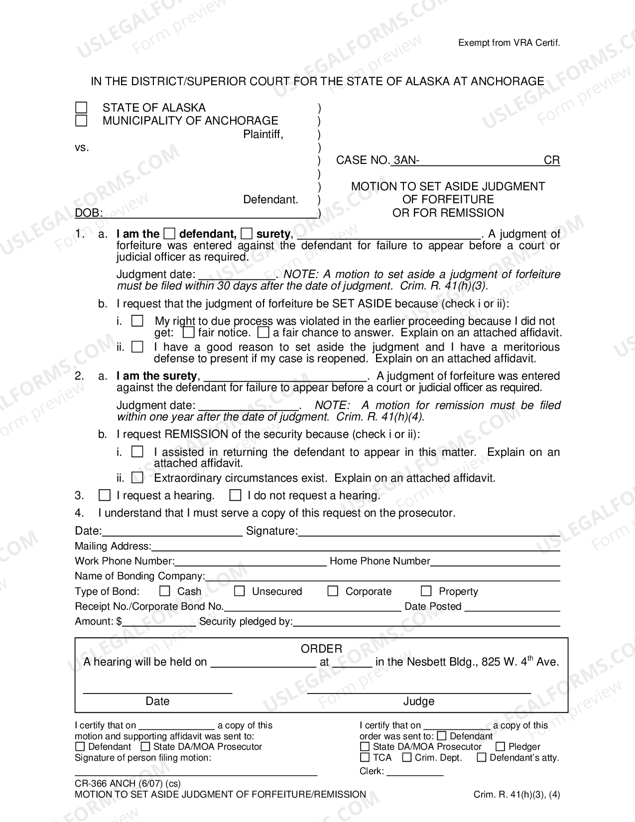 Alaska Motion to Set Aside Judgment of Forfeiture or for Remission ...