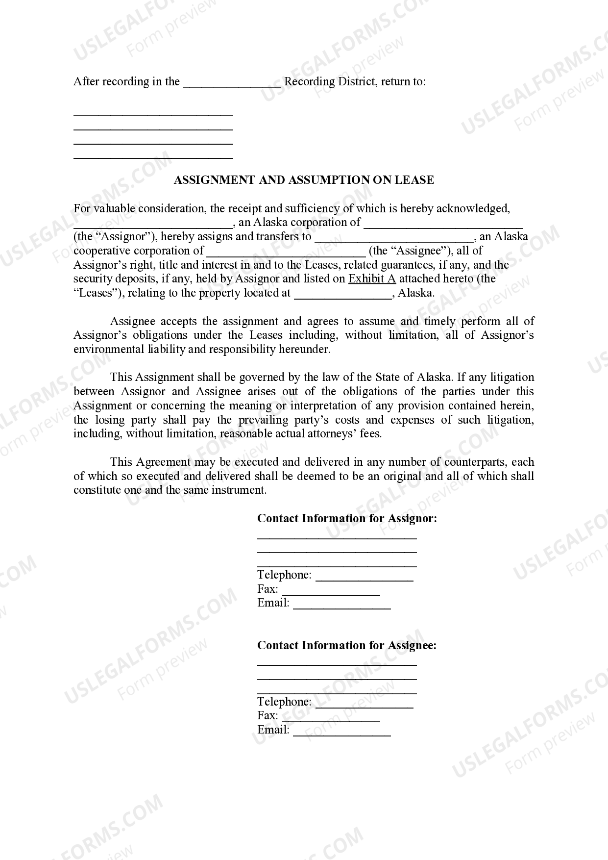 Alaska Assignment and Assumption on Lease | US Legal Forms