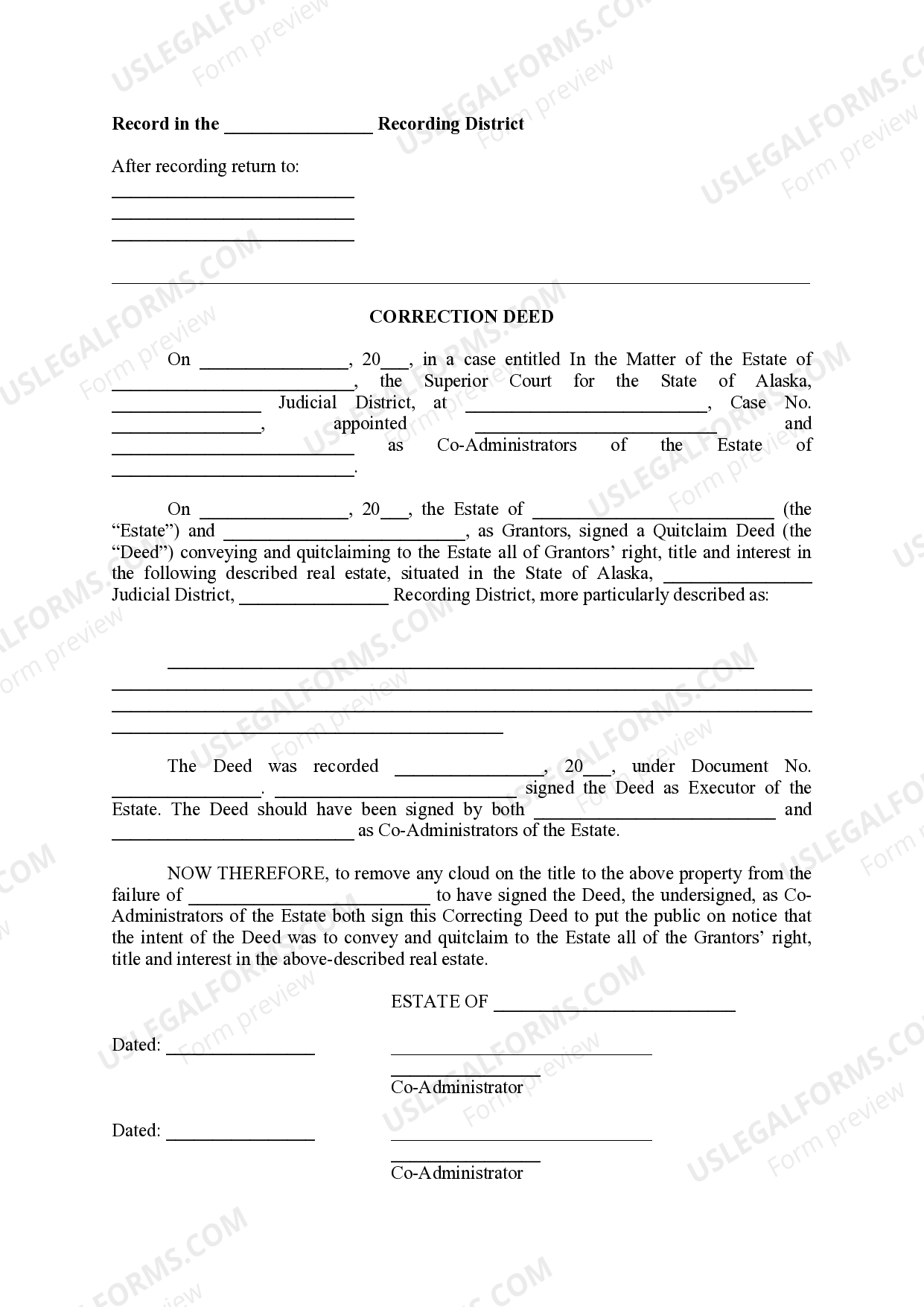 Alaska Correction Deed - Correction Deed | US Legal Forms