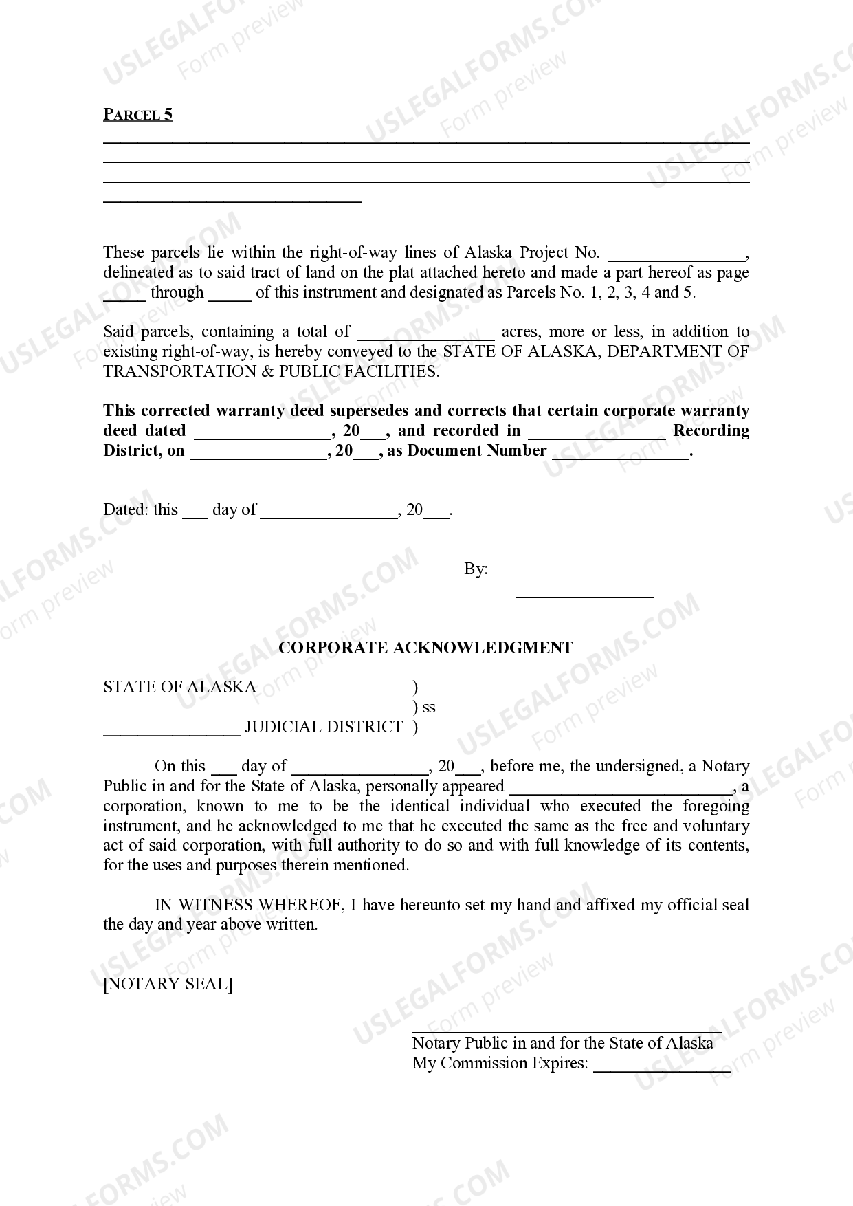 Alaska Corrective Warranty Claim Deed Surface Estate | US Legal Forms
