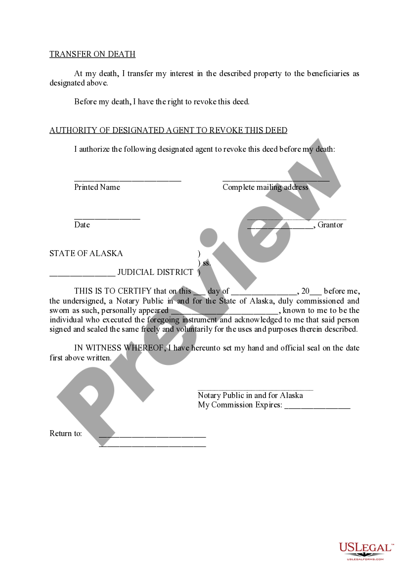 Alaska Revocable Transfer On Death Deed US Legal Forms alaska-revocable-transfer-on-death-deed-us-legal-forms
