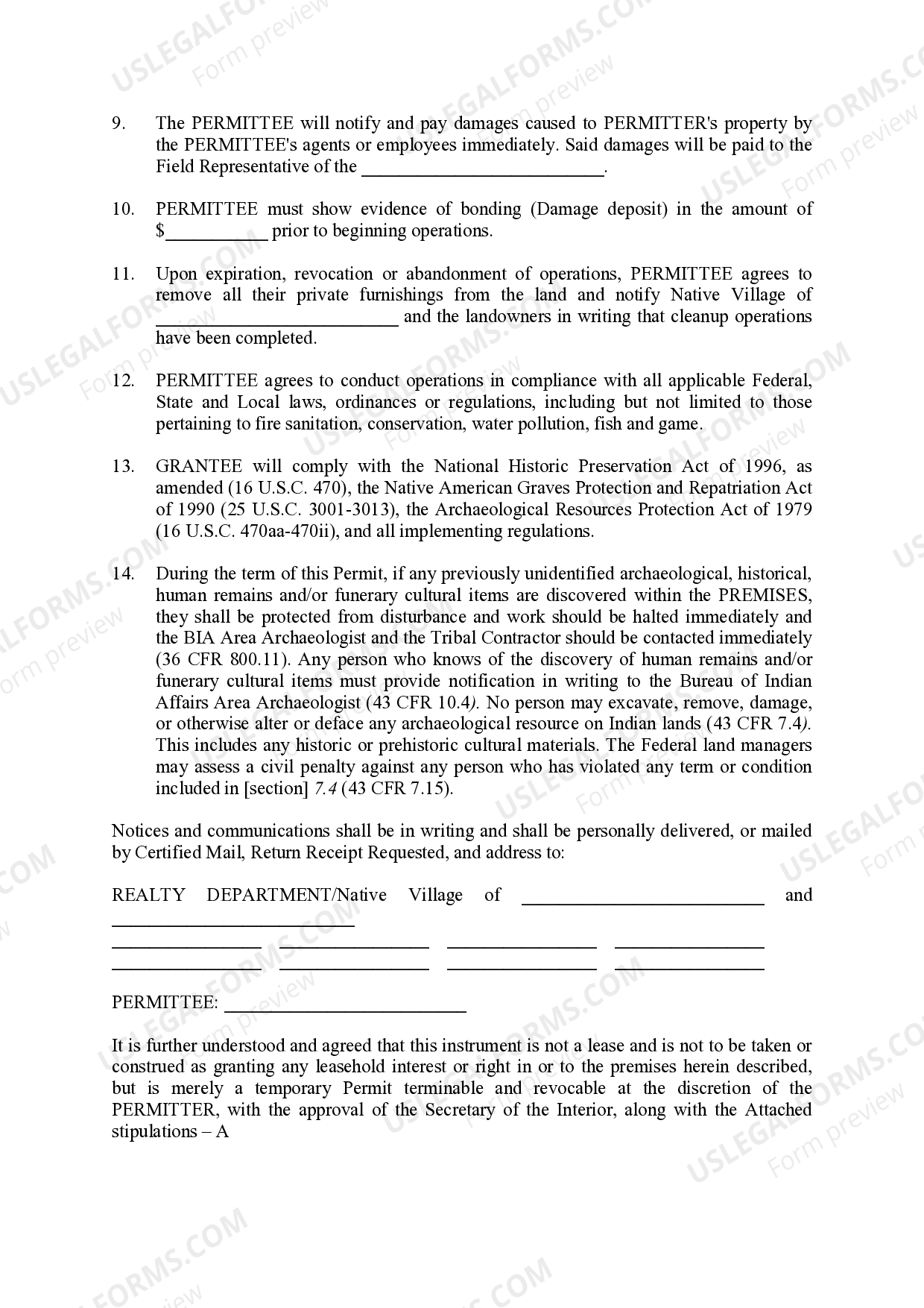 Alaska Revocable Use Permit - Department of Interior | US Legal Forms