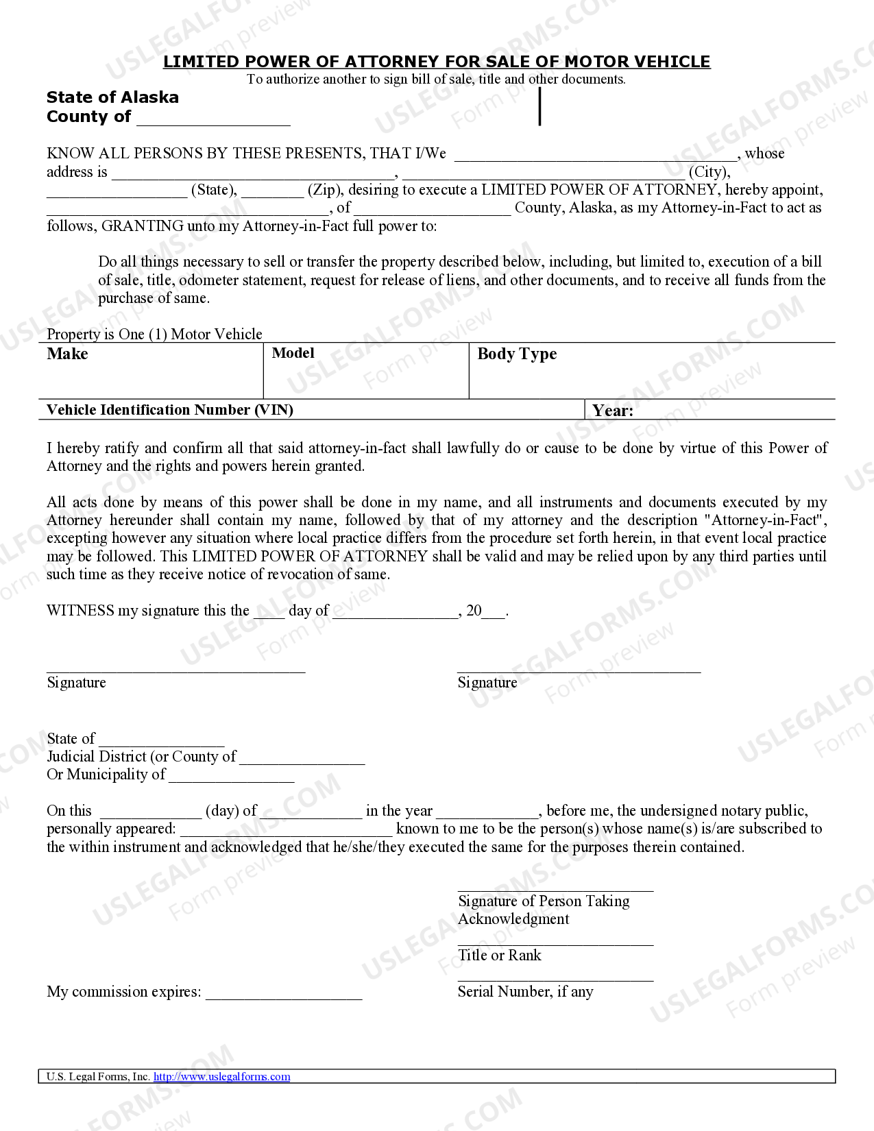 Alaska Power of Attorney for Sale of Motor Vehicle - Alaska Dmv Title ...