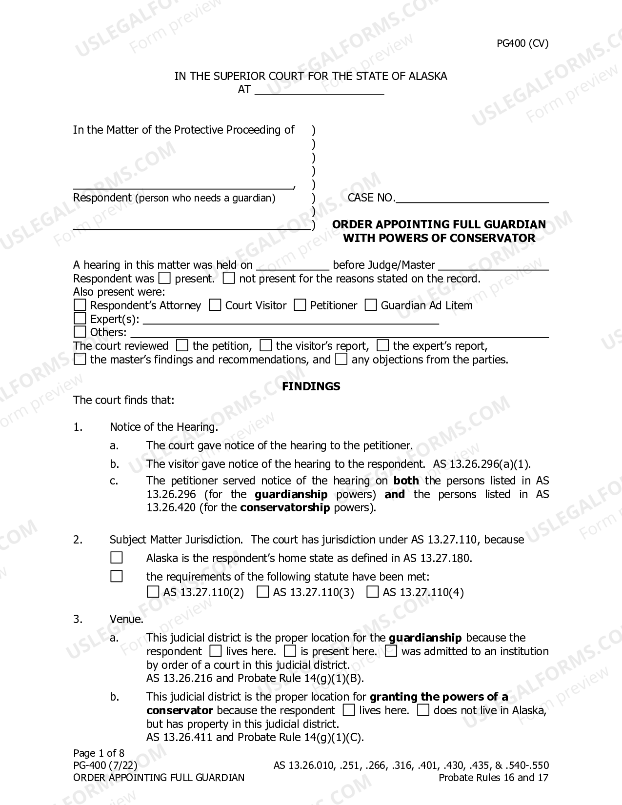 Alaska Order Appointing Full Guardian With Powers of Conservator | US ...