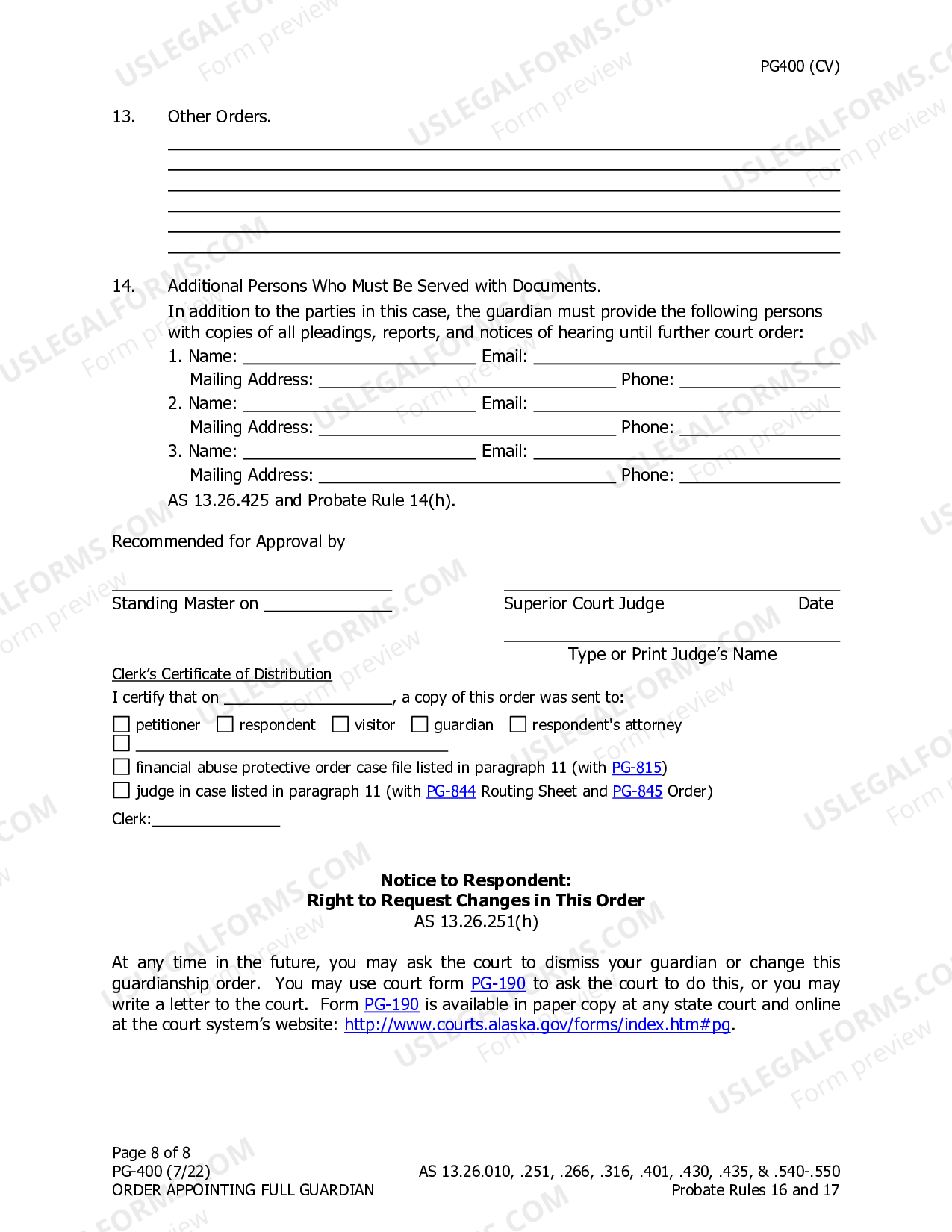 Alaska Order Appointing Full Guardian With Powers of Conservator | US ...