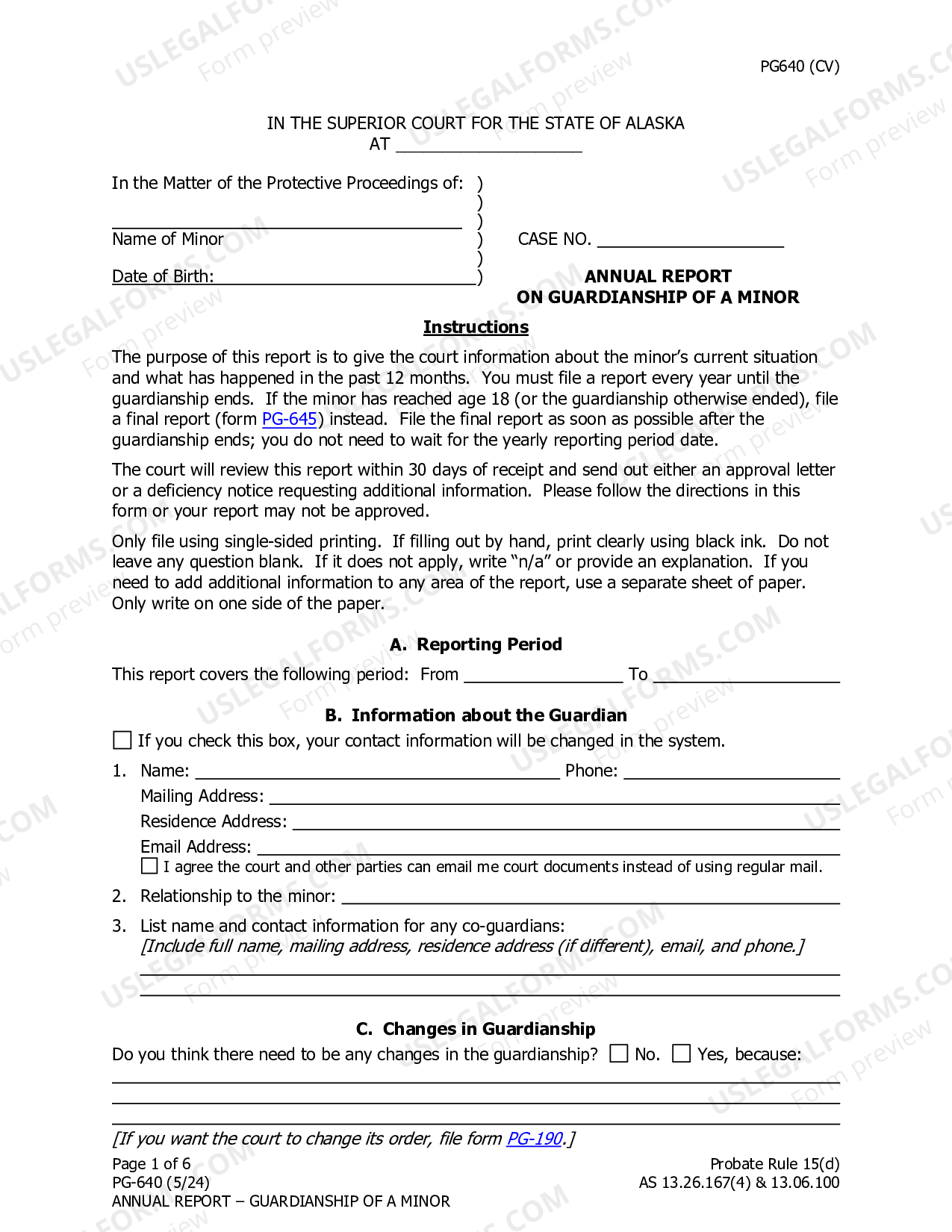 Alaska Annual Report on Guardianship of a Minor - Alaska Biennial ...