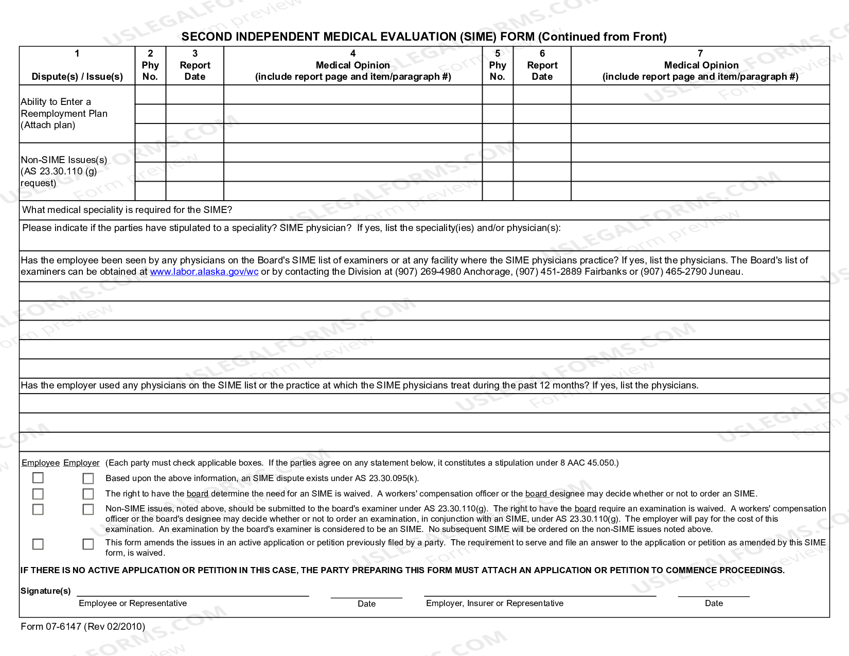 Alaska Second Independent Medical Evaluation (SIME) Form | US Legal Forms