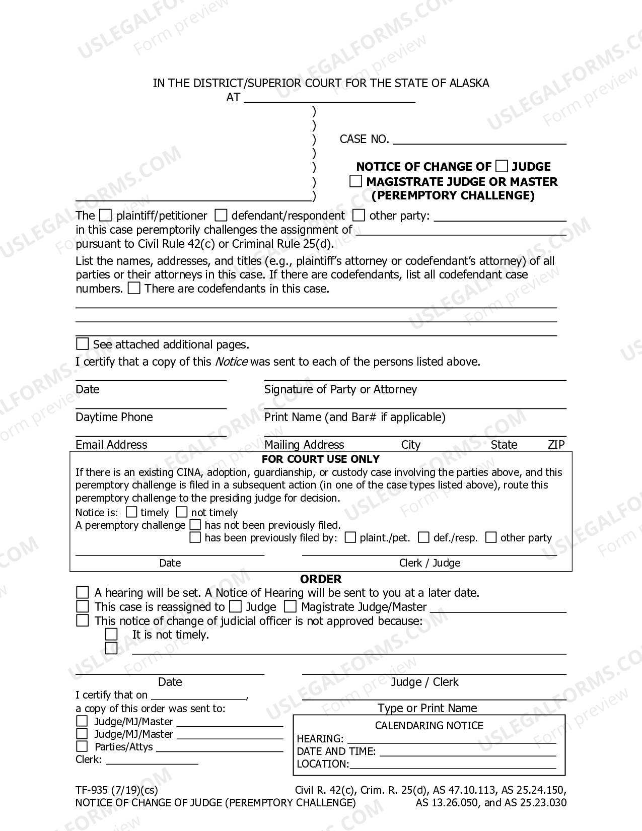 Alaska Notice of Change of Judge - Peremptory Challenge - Peremptory ...