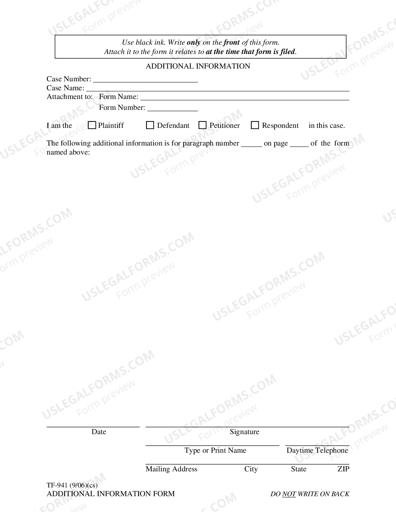 Alaska Additional Information Form | US Legal Forms