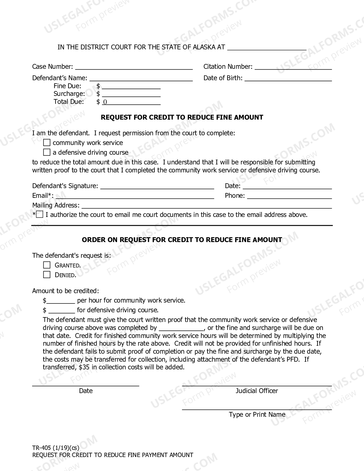 Alaska Request To Reduce Fine | US Legal Forms