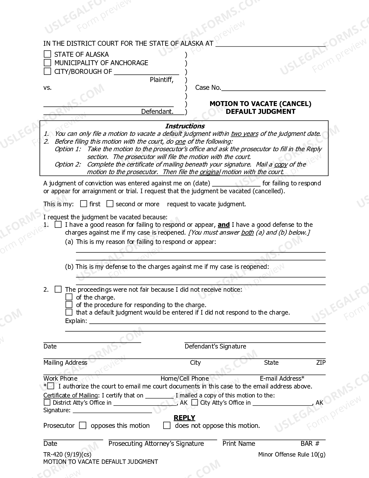Alaska Request to Vacate Default Judgment | US Legal Forms