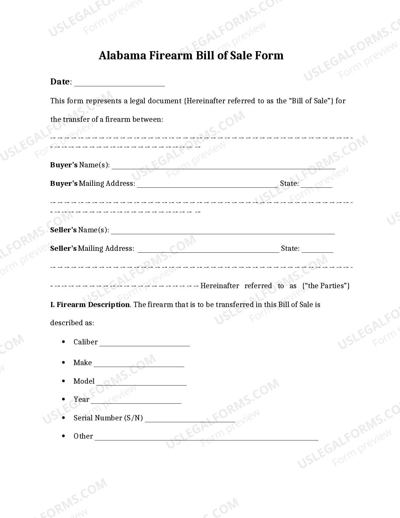 Alabama firearm Bill of Sale form | US Legal Forms