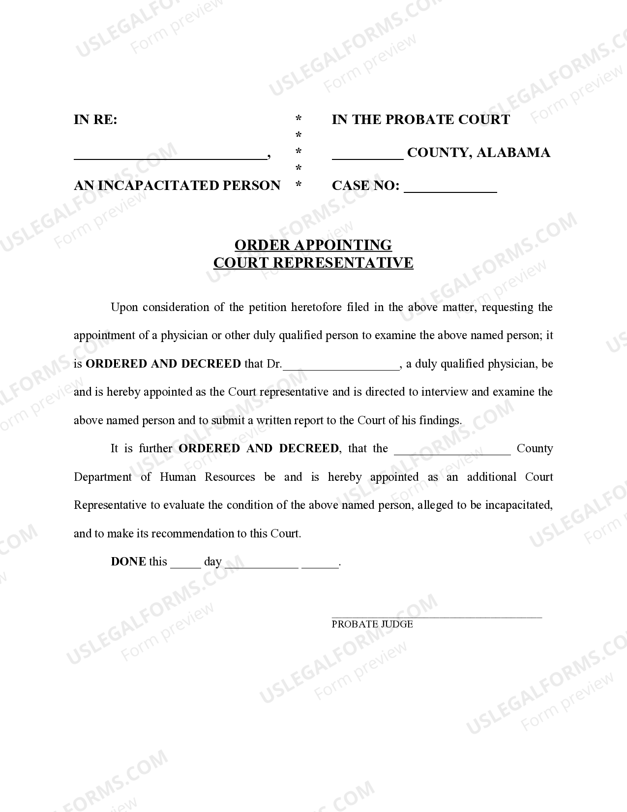 Alabama Order Appointing Court Representative | US Legal Forms