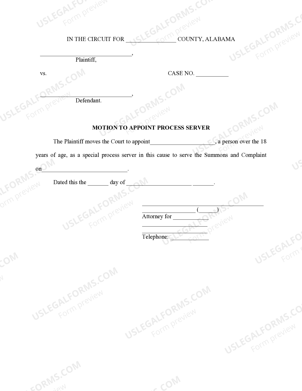 Alabama Motion to Appoint Process Server - Alabama Process Server | US ...