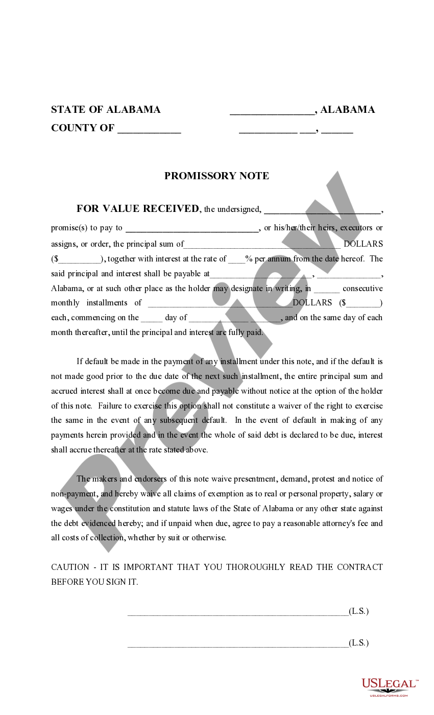 Promissory Note Template Alabama For Rent US Legal Forms