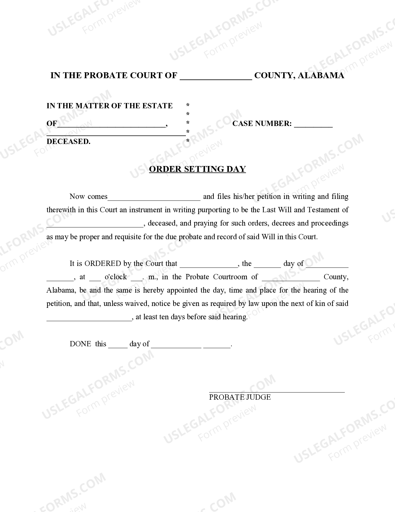 Alabama Order Setting Day for Hearing | US Legal Forms
