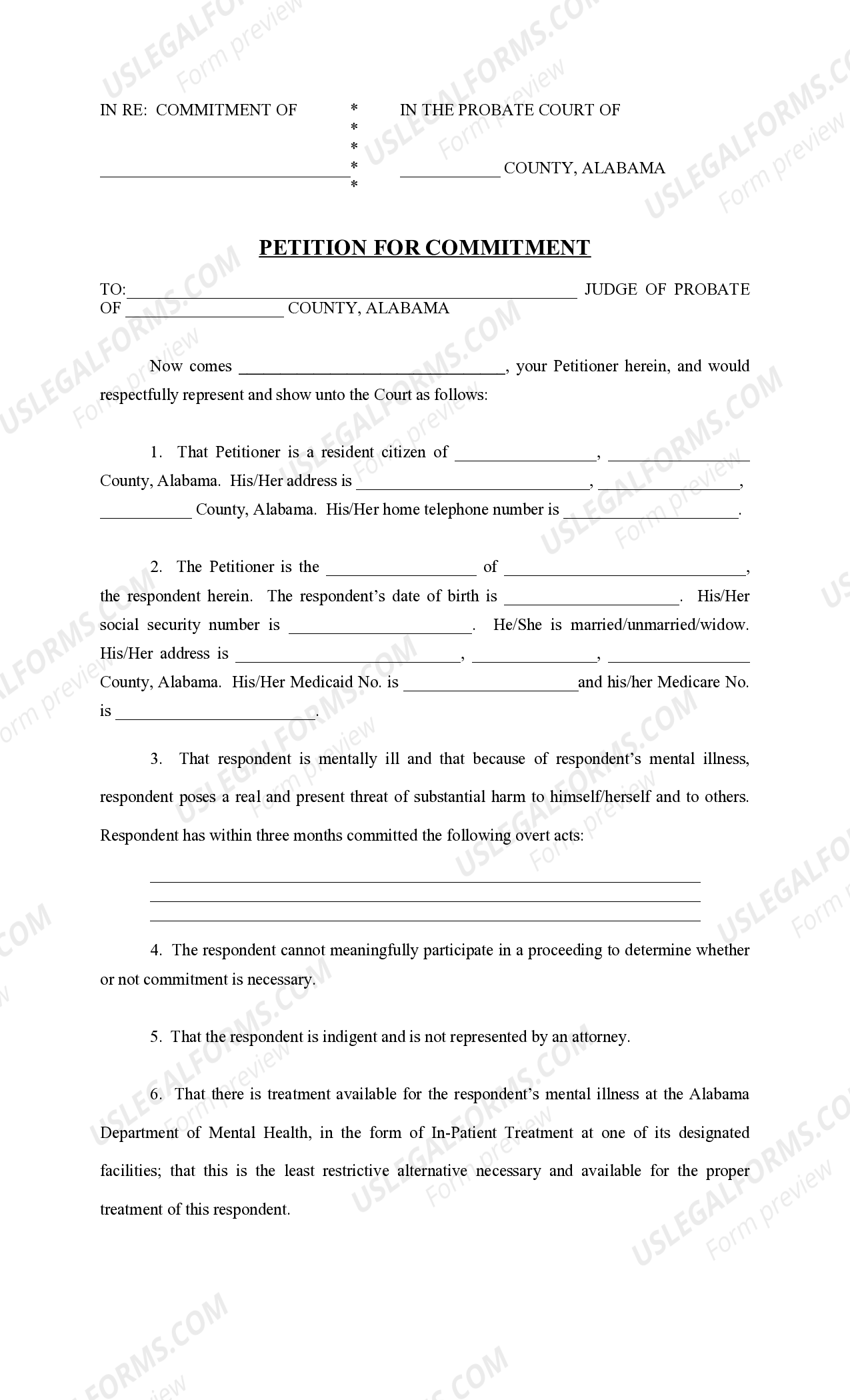 Alabama Petition For Mental Health Commitment - Texas Involuntary ...