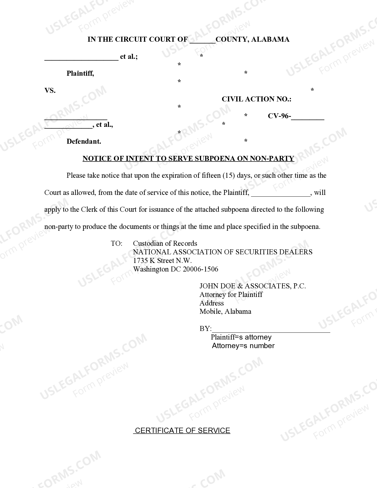 Alabama Non Party Subpoena Form | US Legal Forms