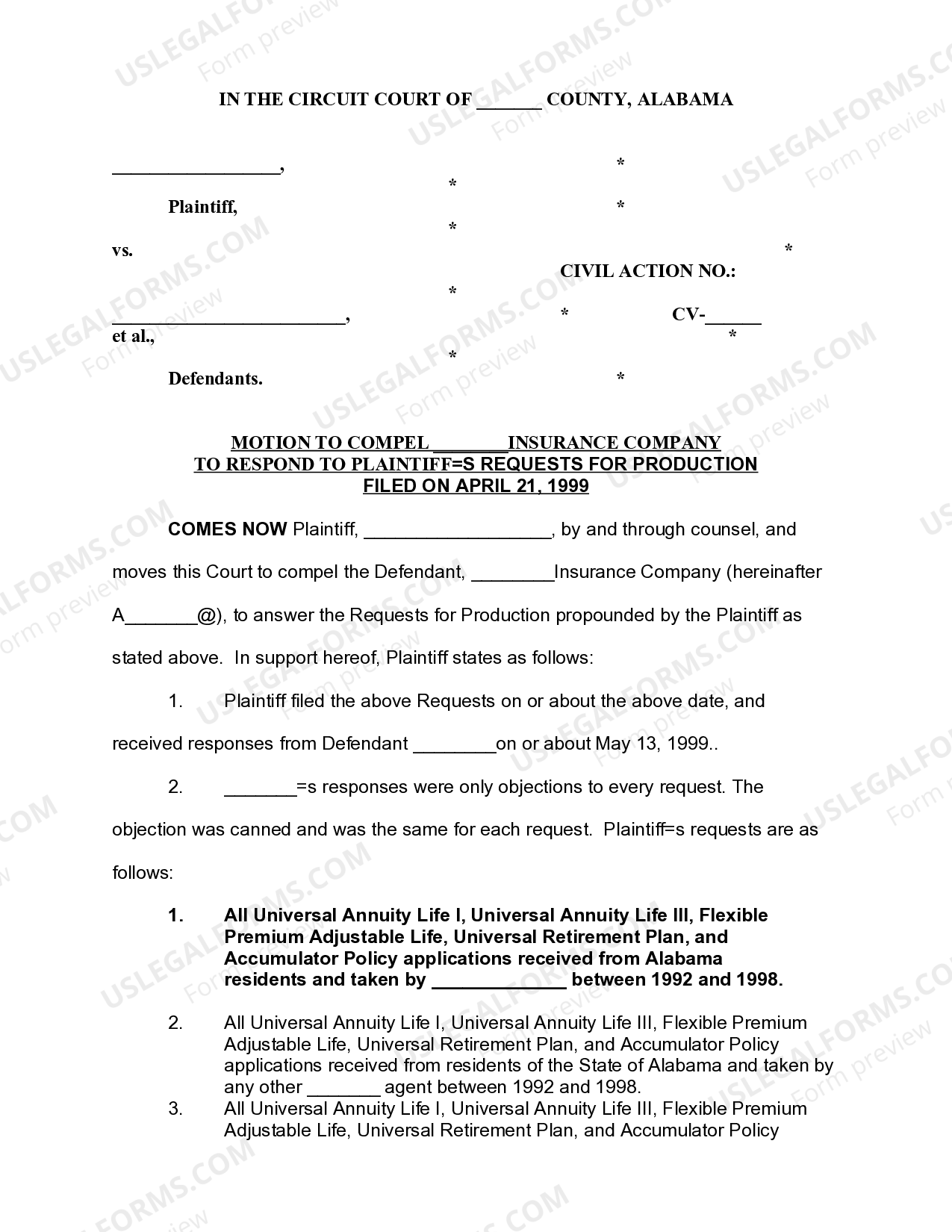 Alabama Motion to compel pattern and Practice | US Legal Forms