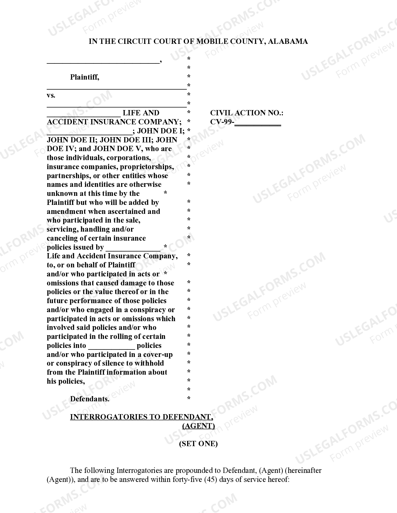Alabama Life Insurance Fraud - Interrogatories to Defendant Agent | US ...