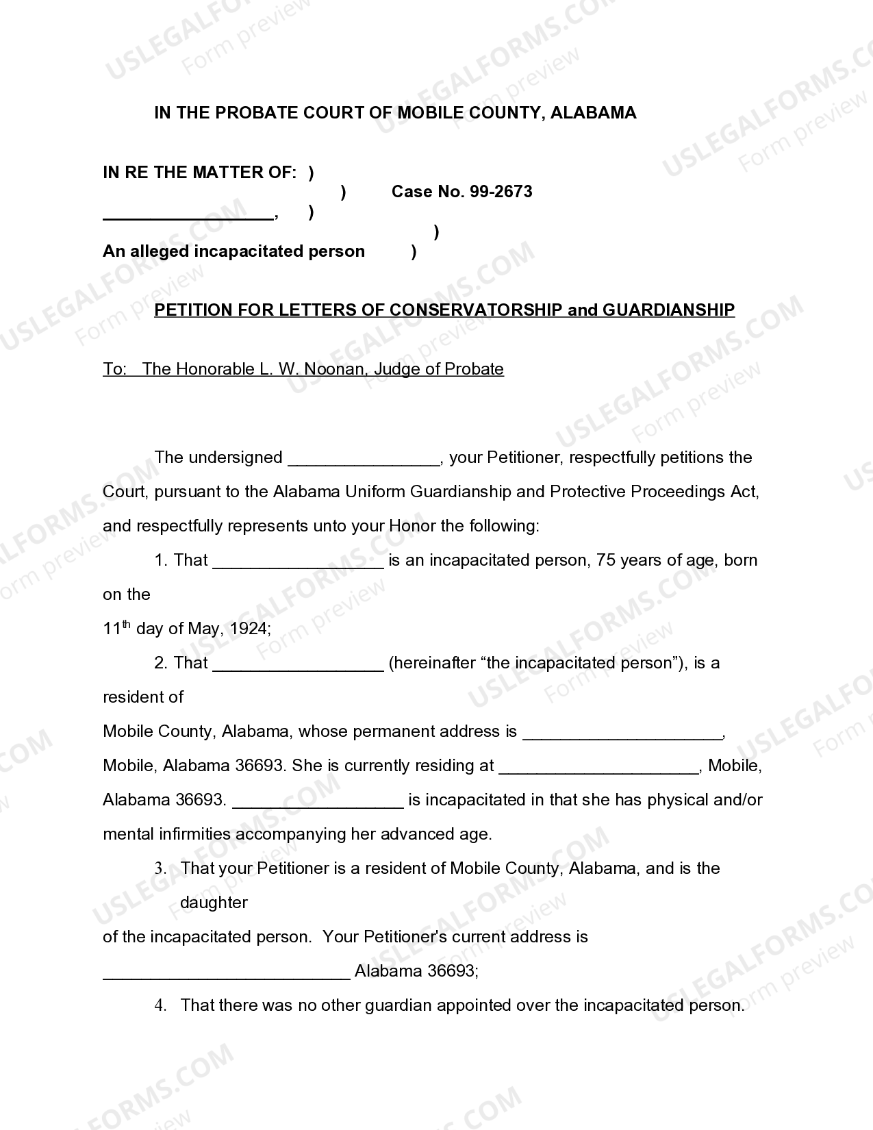 Alabama Petition for Conservatorship | US Legal Forms