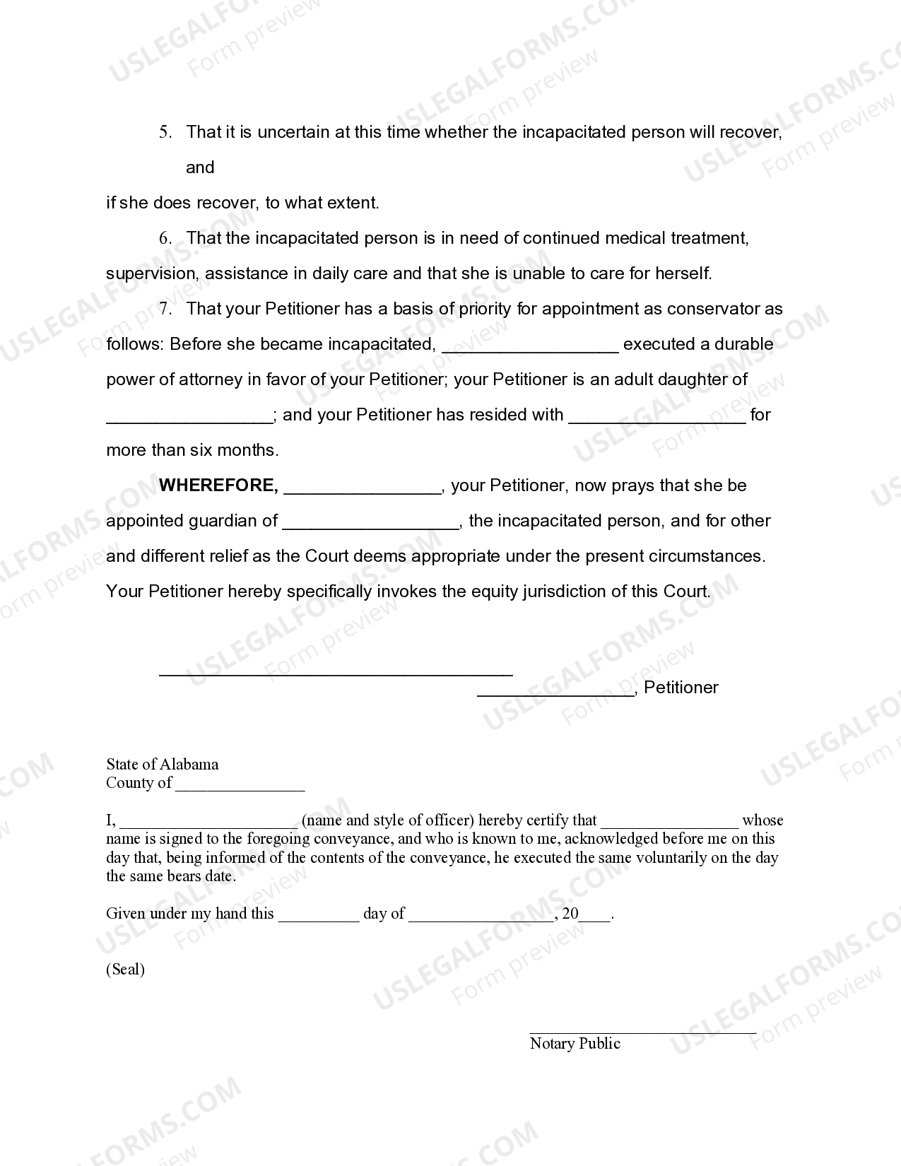 Alabama Petition for Conservatorship | US Legal Forms