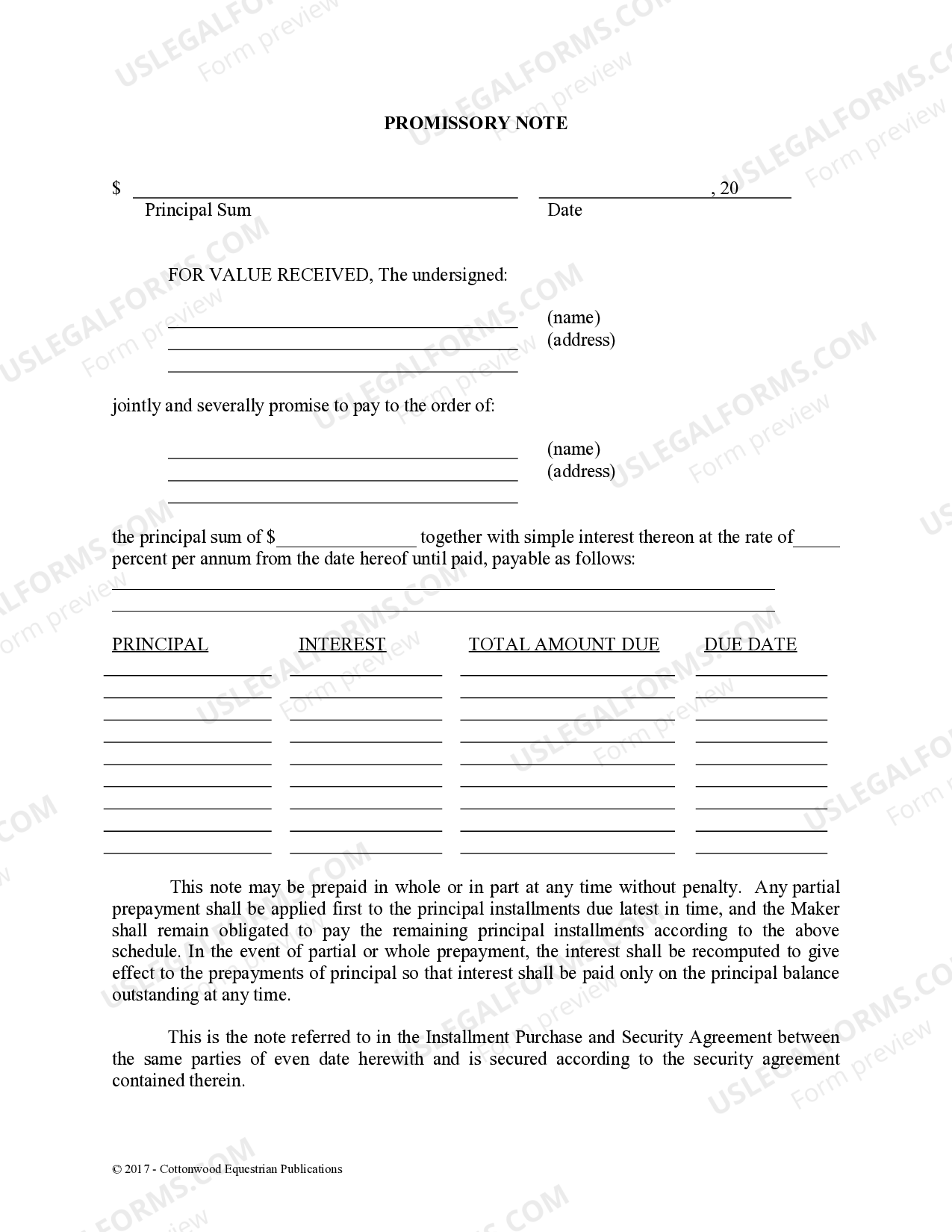 Alabama Promissory Note - Horse Equine Forms | US Legal Forms