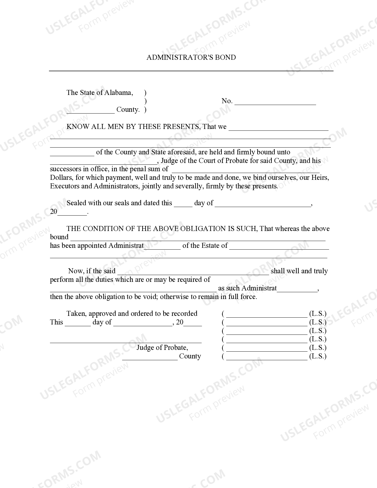 Alabama Administrator's Bond | US Legal Forms