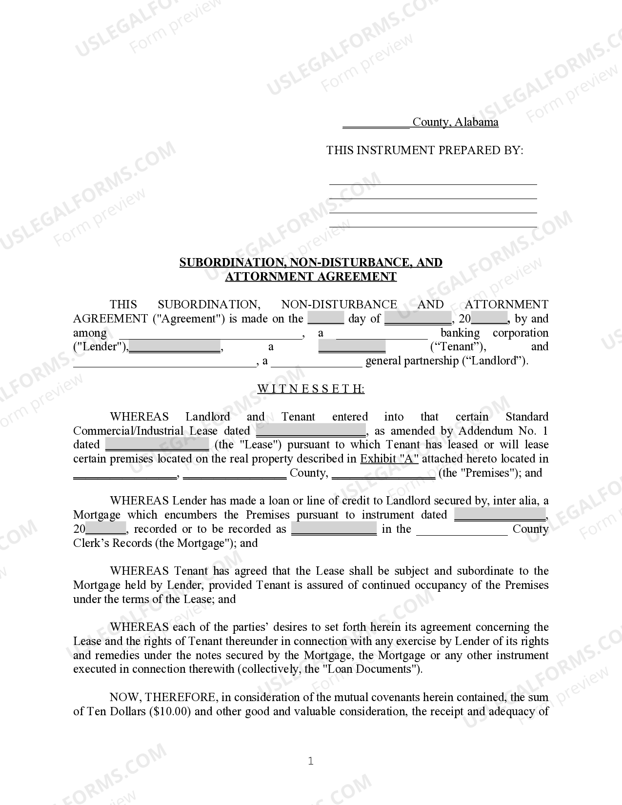 Alabama Subordination, Non-Disturbance and Attornment Agreement | US Legal Forms