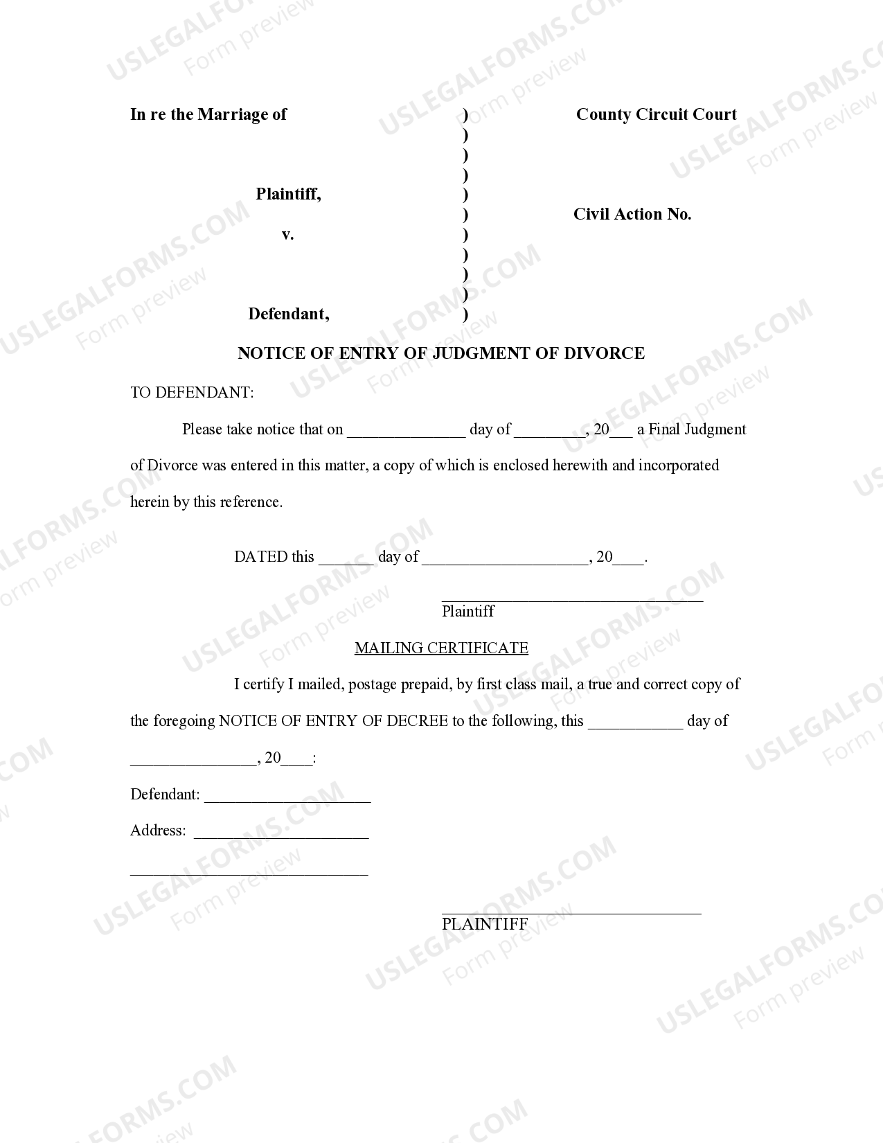 Alabama Notice of Entry of Judgment | US Legal Forms