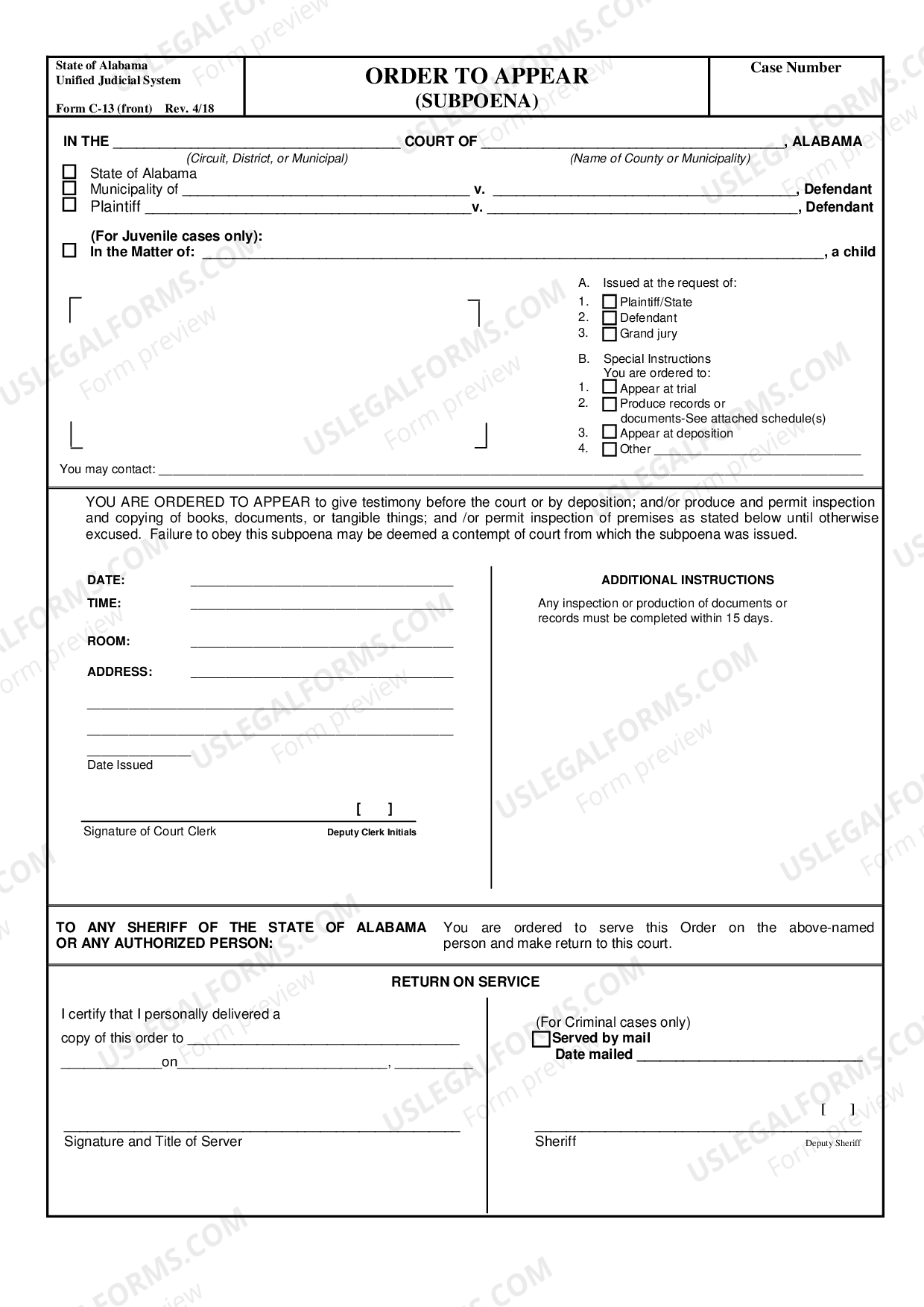 Alabama Order to Appear | US Legal Forms