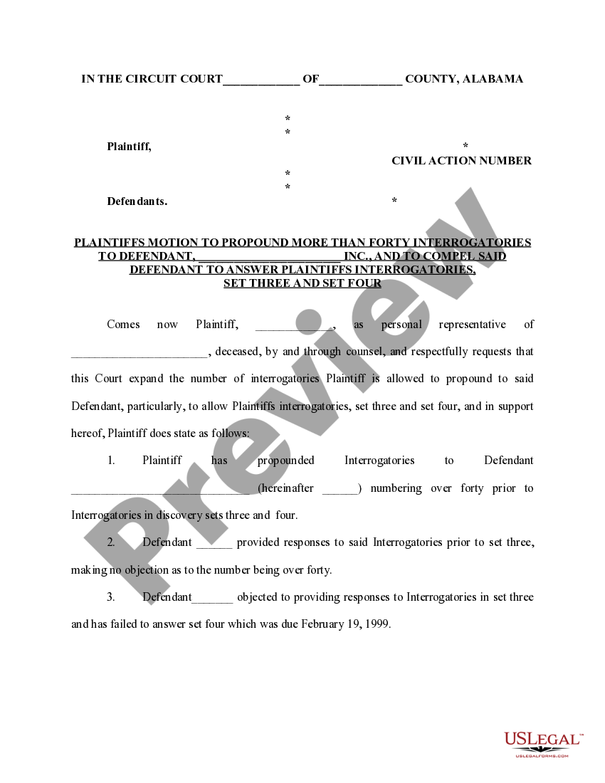 Alabama Motion To Increase Number Of Interrogatories US Legal Forms alabama-motion-to-increase-number-of-interrogatories-us-legal-forms