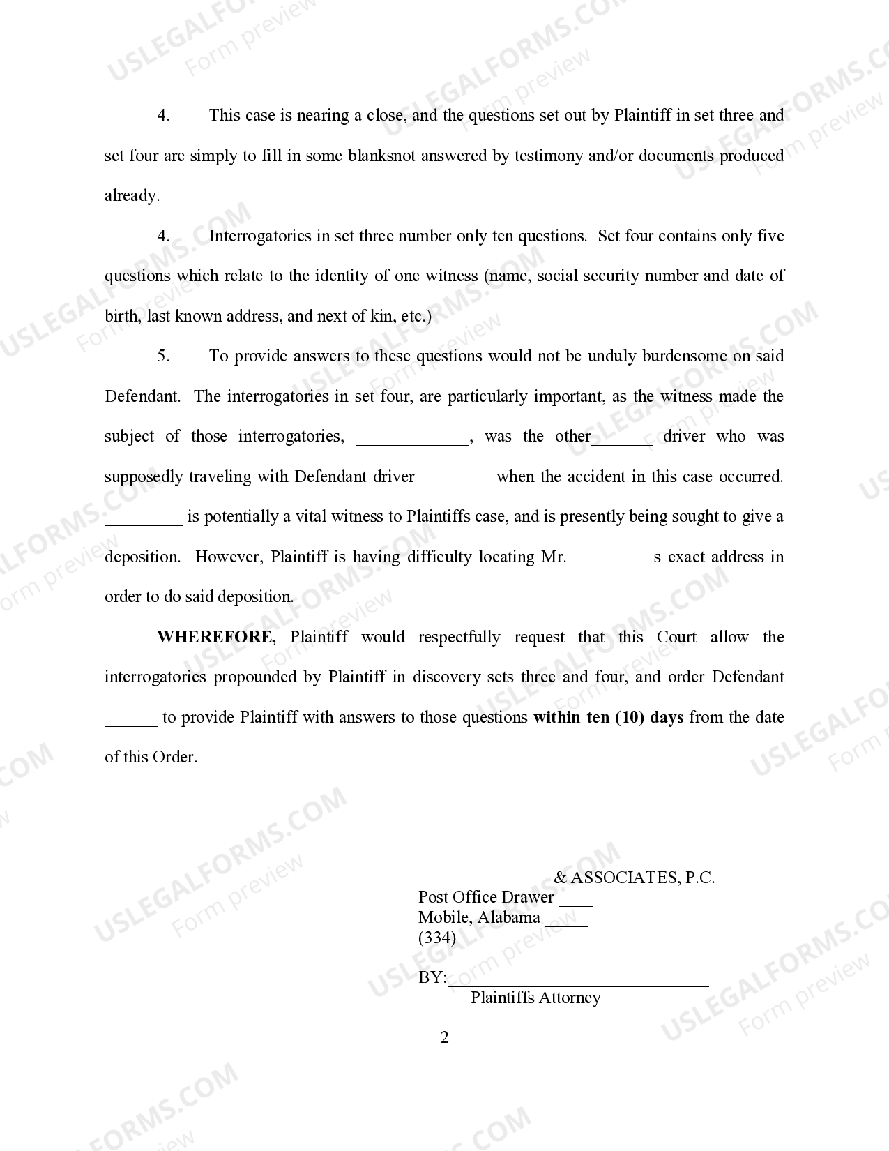 Alabama Motion to Increase Number of Interrogatories | US Legal Forms