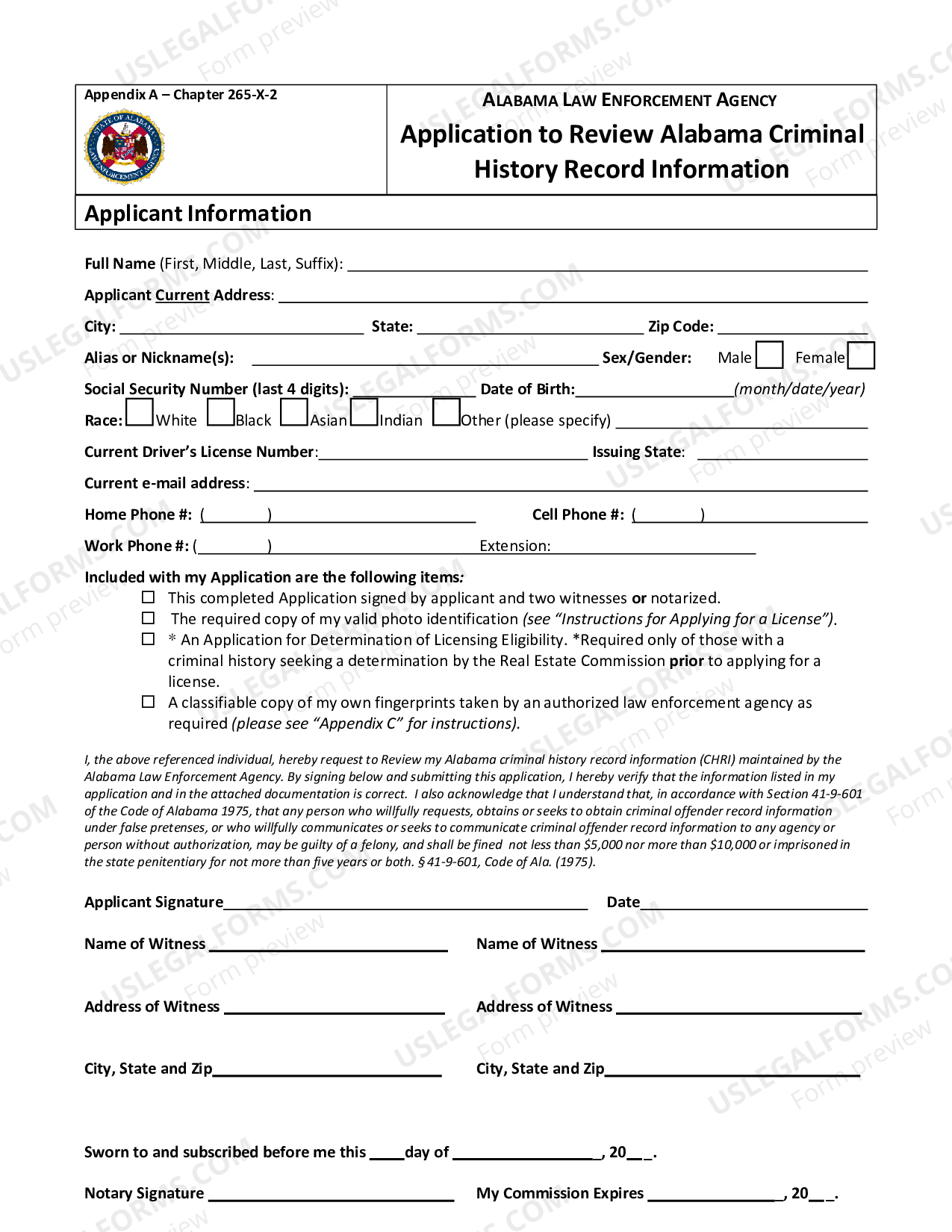 Application to Review Alabama Criminal History Record Information | US Legal Forms