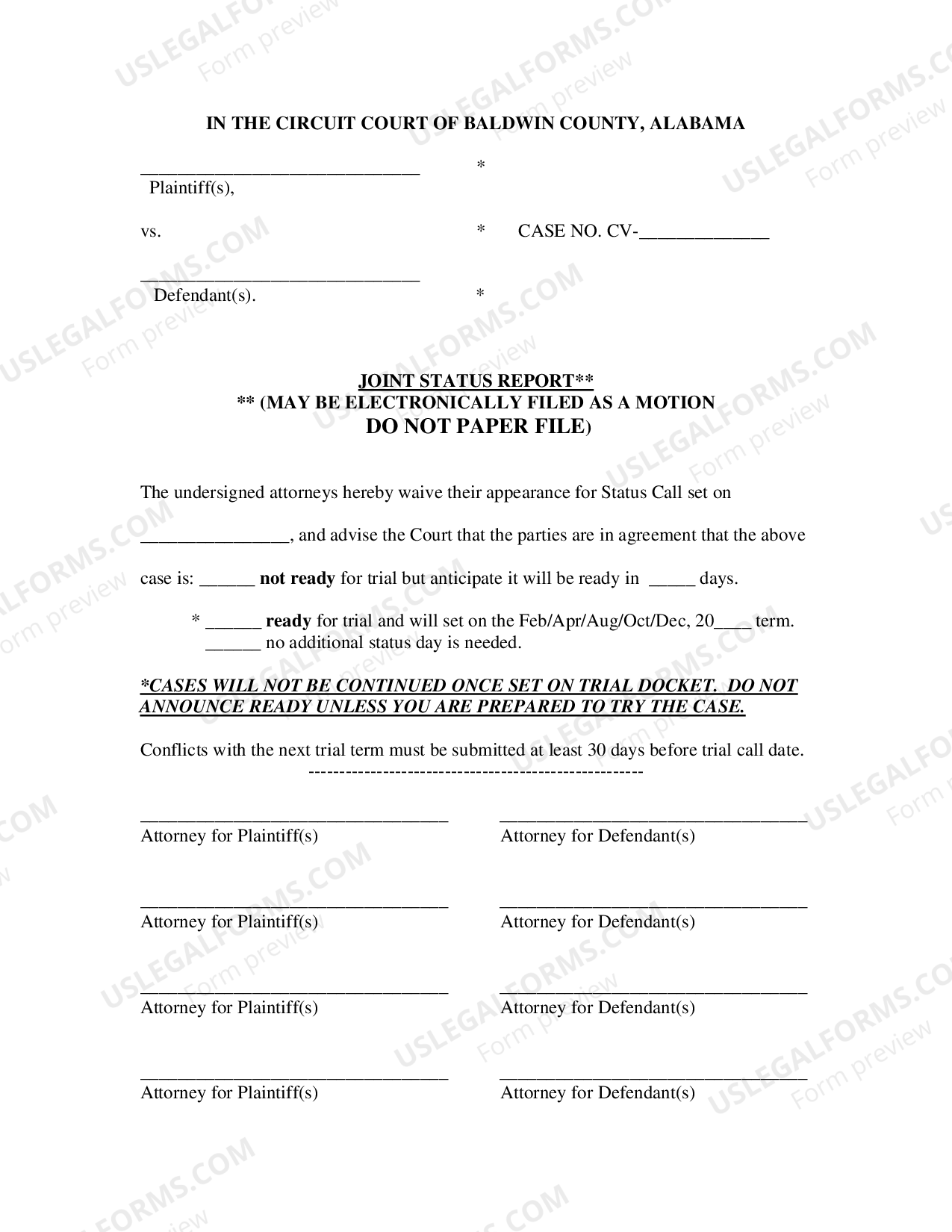 Alabama Joint Status Report | US Legal Forms