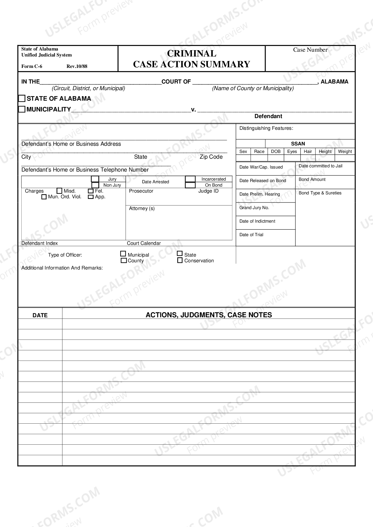 Alabama Criminal - Case Action Summary | US Legal Forms