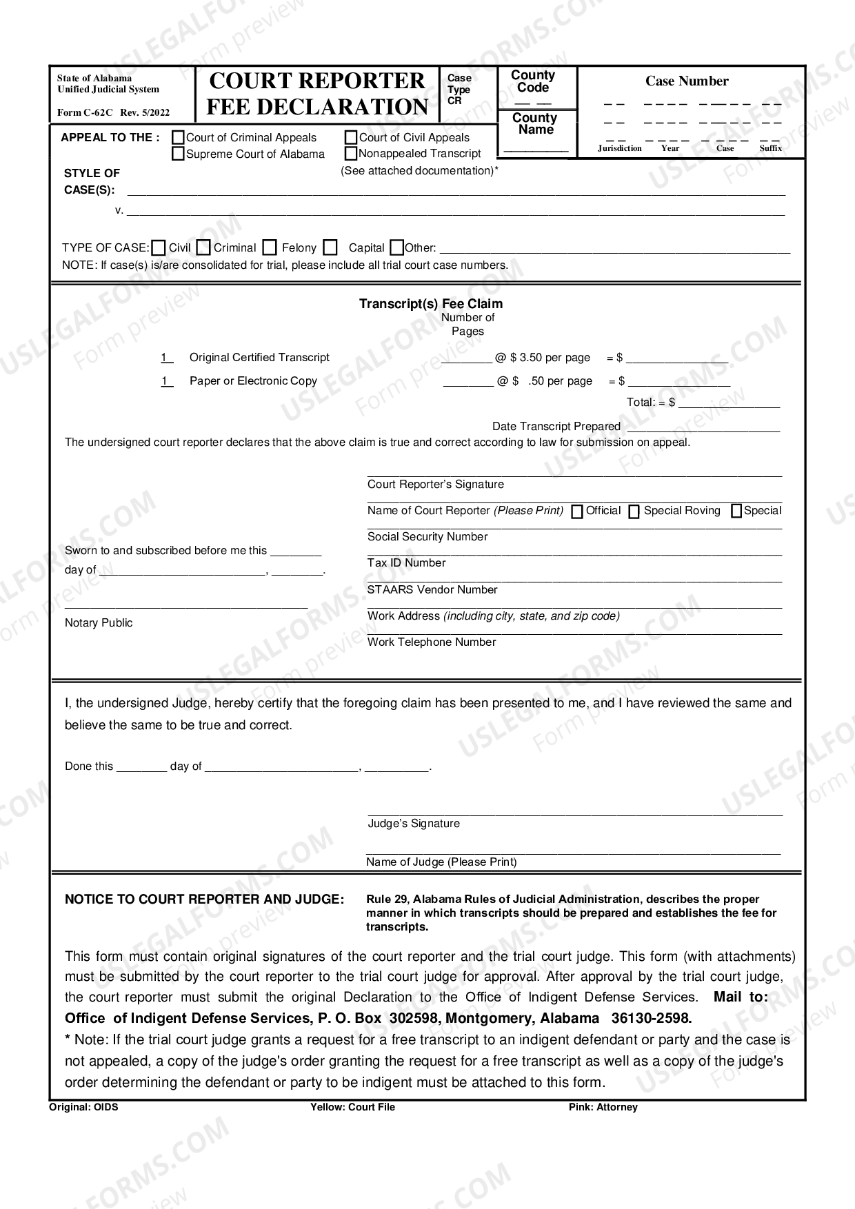 Alabama Court Reporter Fee Declaration - Alabama Court Reporting | US ...
