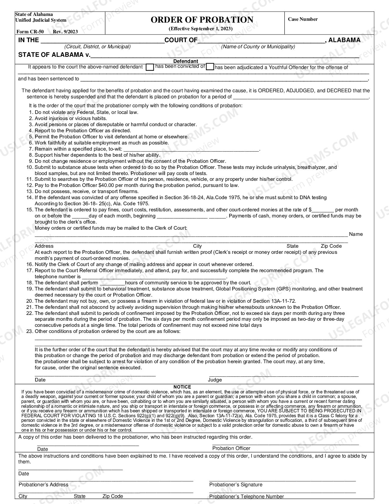 Alabama Order of Probation | US Legal Forms