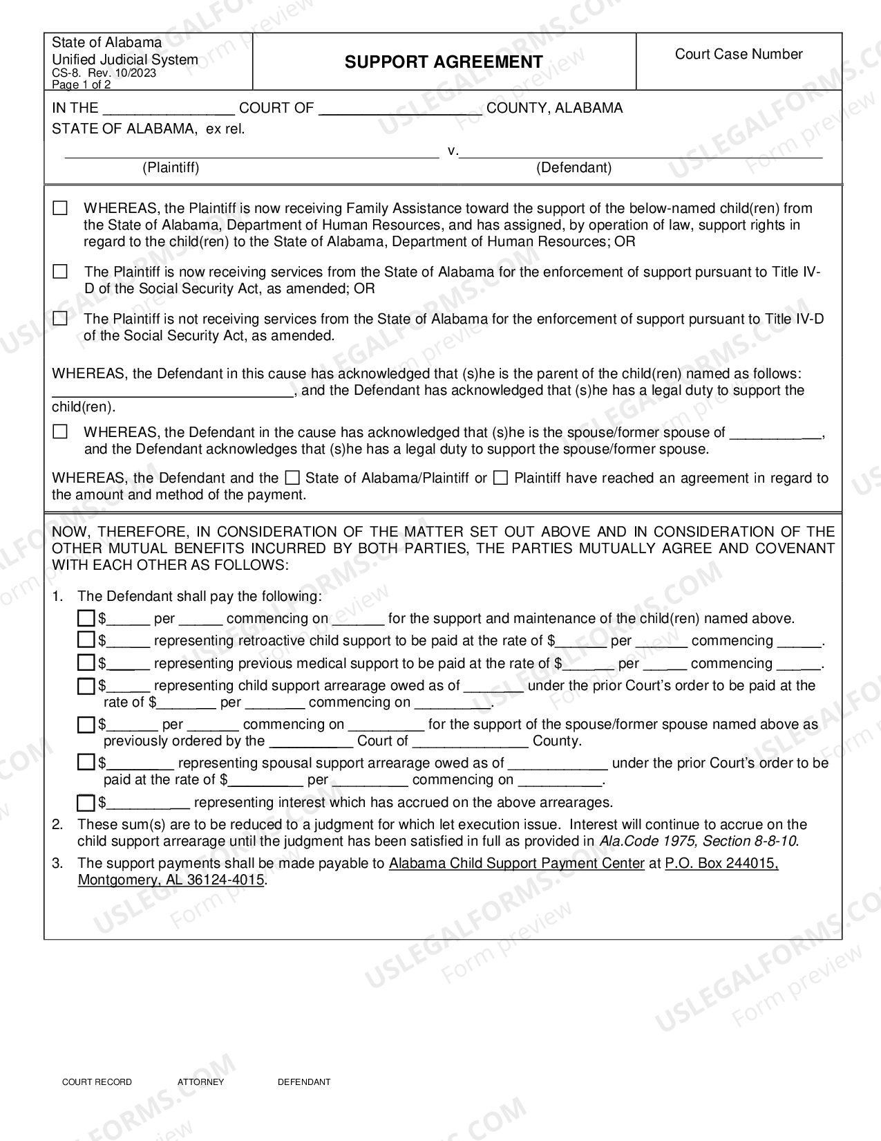 Alabama Support Agreement - Child Support Agreement Without Court | US ...