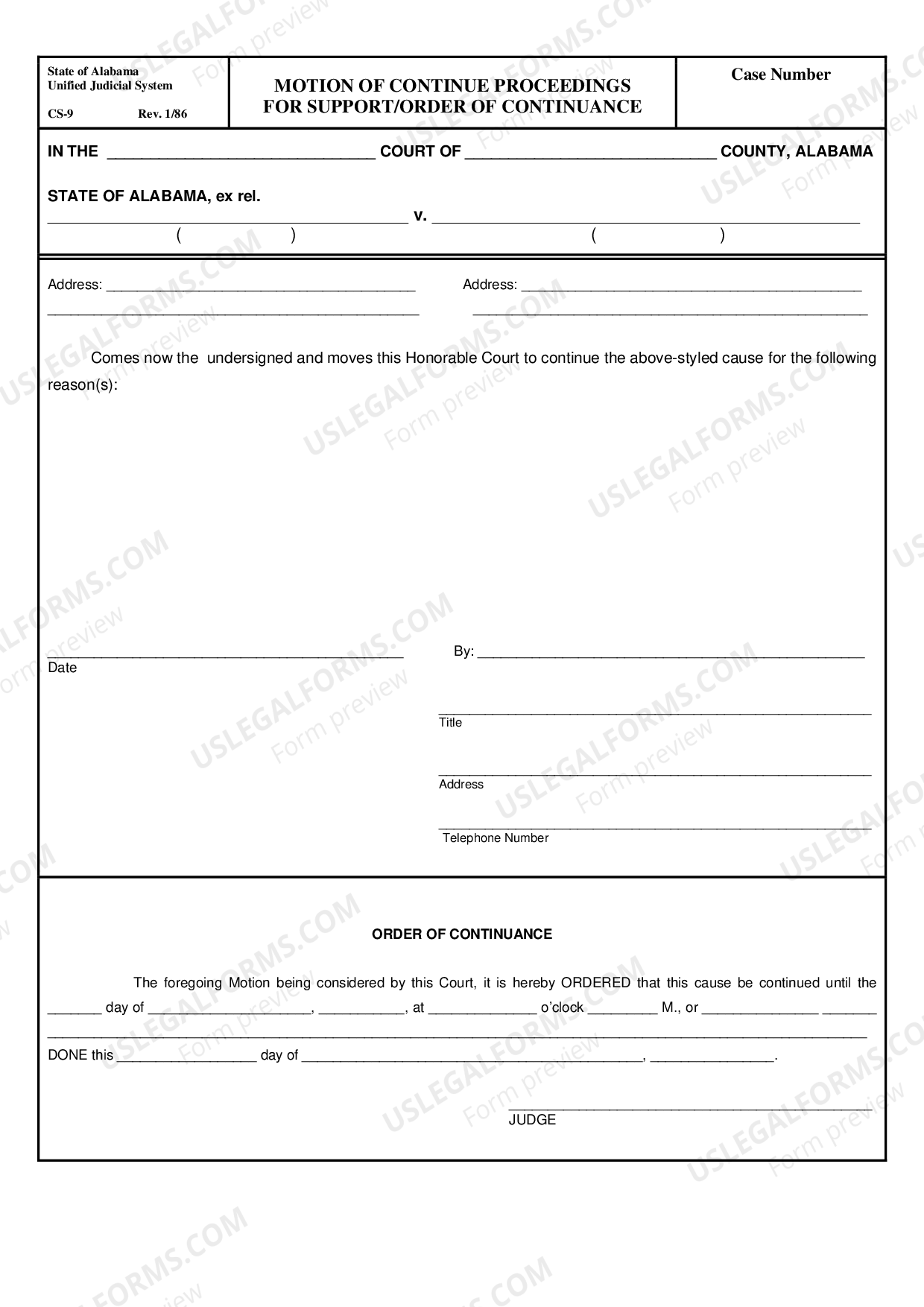 Alabama Motion to Continue Proceedings for Support - Order of ...