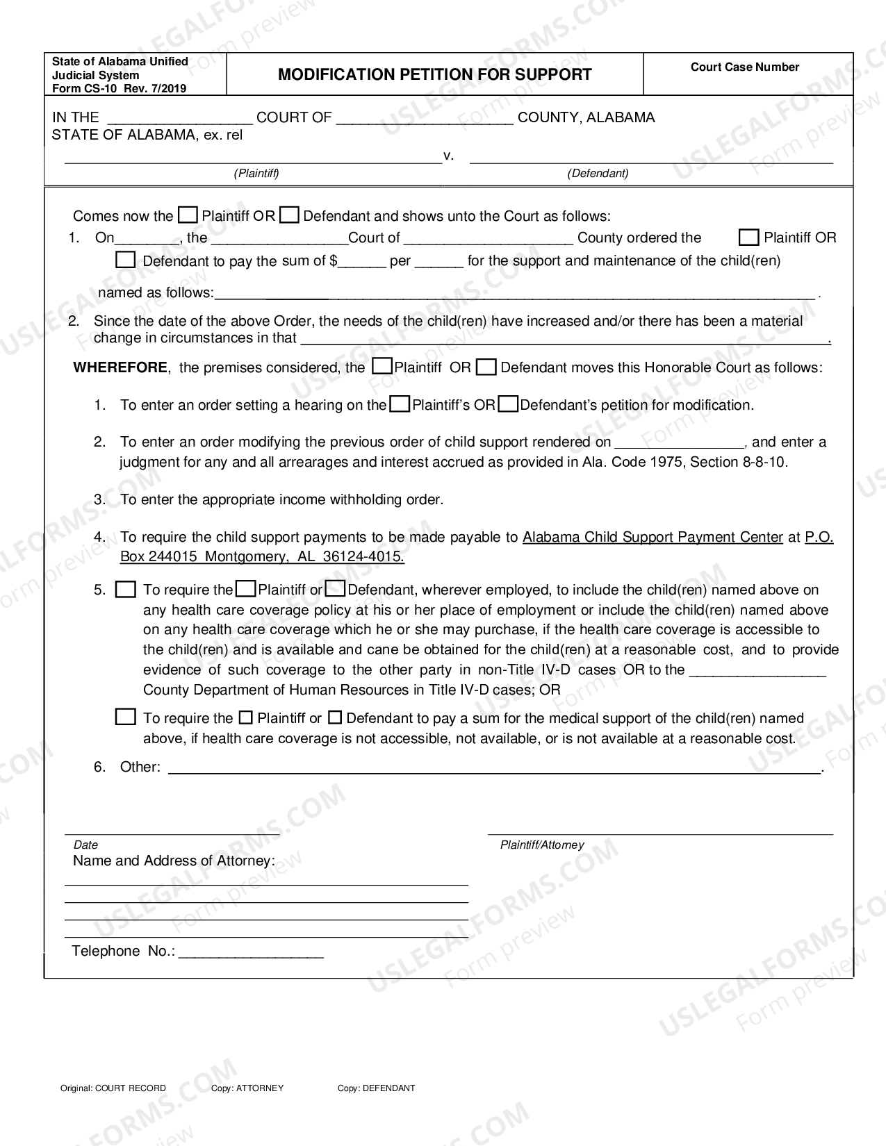 Alabama Modification Petition for Support - Alabama Child Support ...