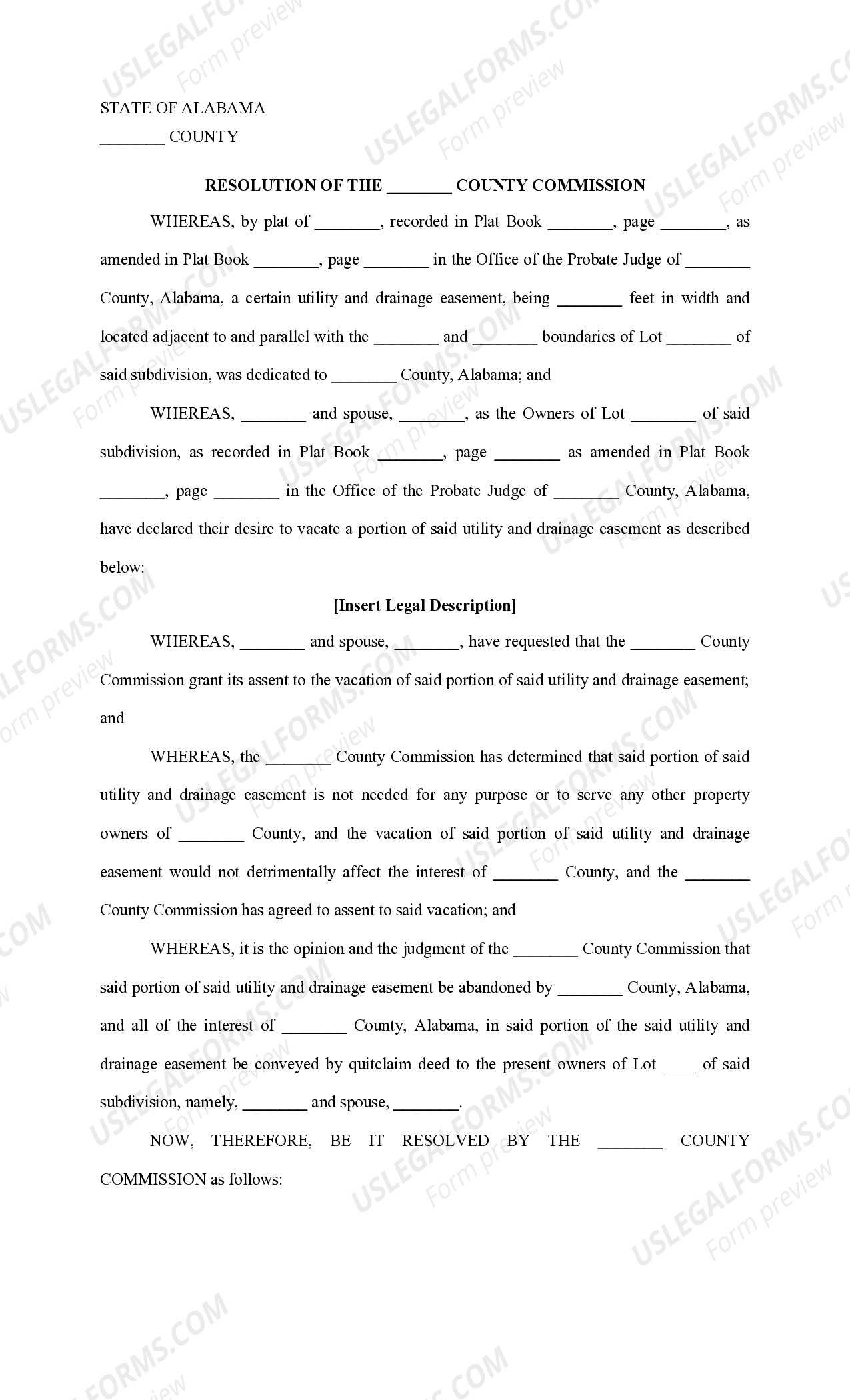 Alabama Declaration of Vacation of Utility and Drainagr Easement | US ...