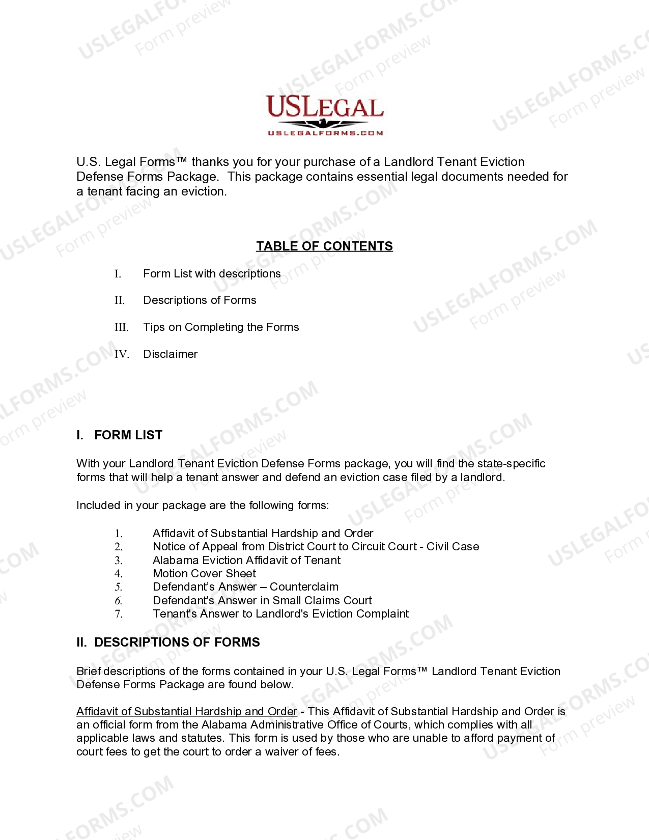 Alabama Landlord Tenant Eviction Defense Forms Package - Eviction ...