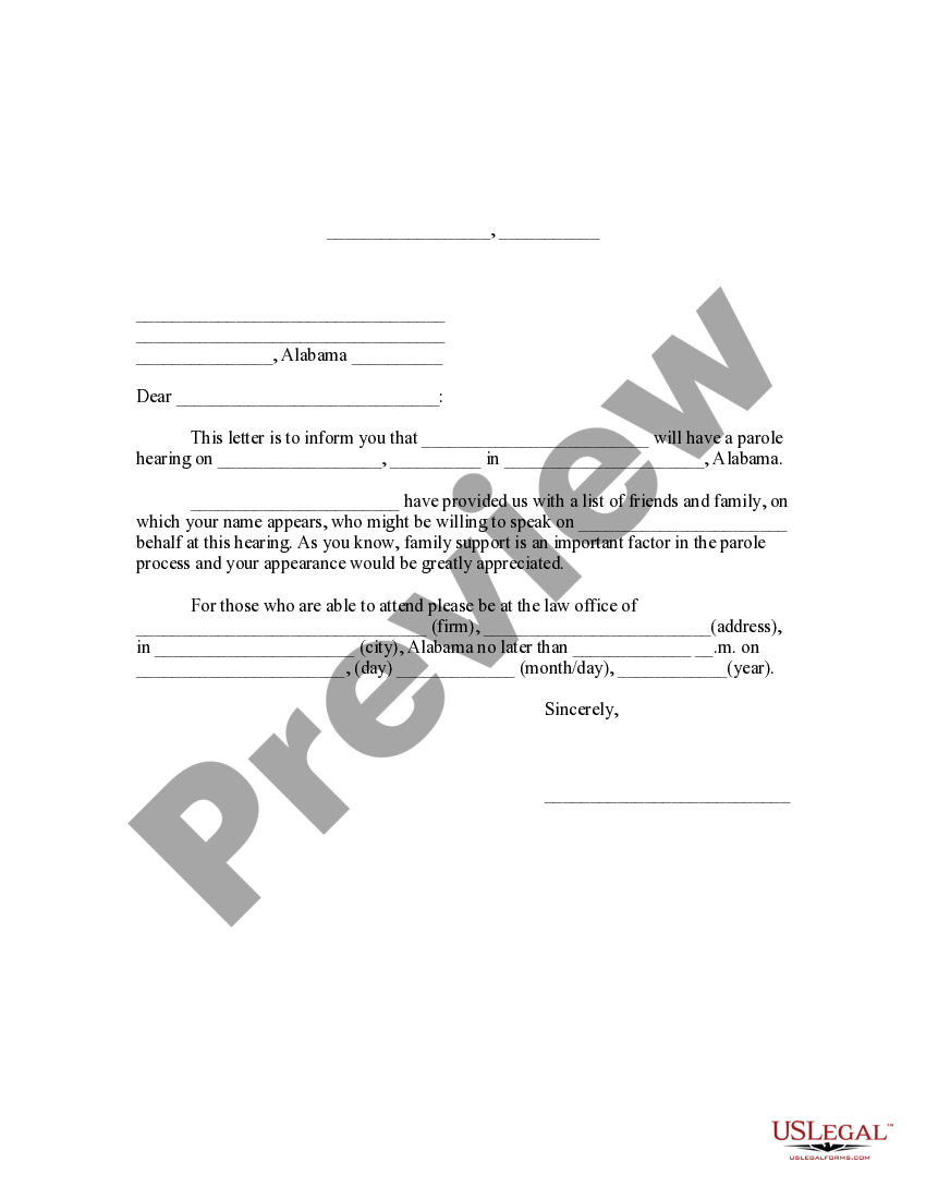 Family Member Parole Board Letter Sample