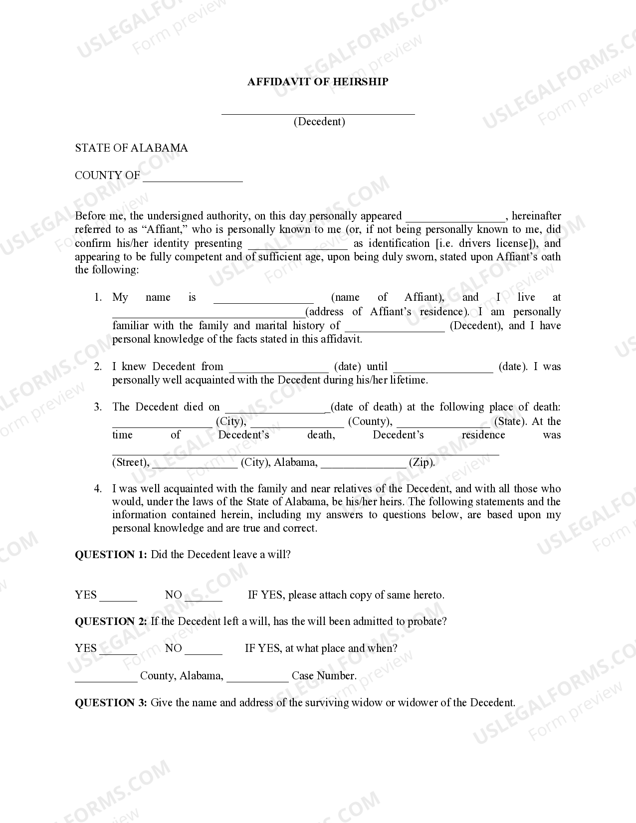 Alabama Affidavit of Heirship | US Legal Forms