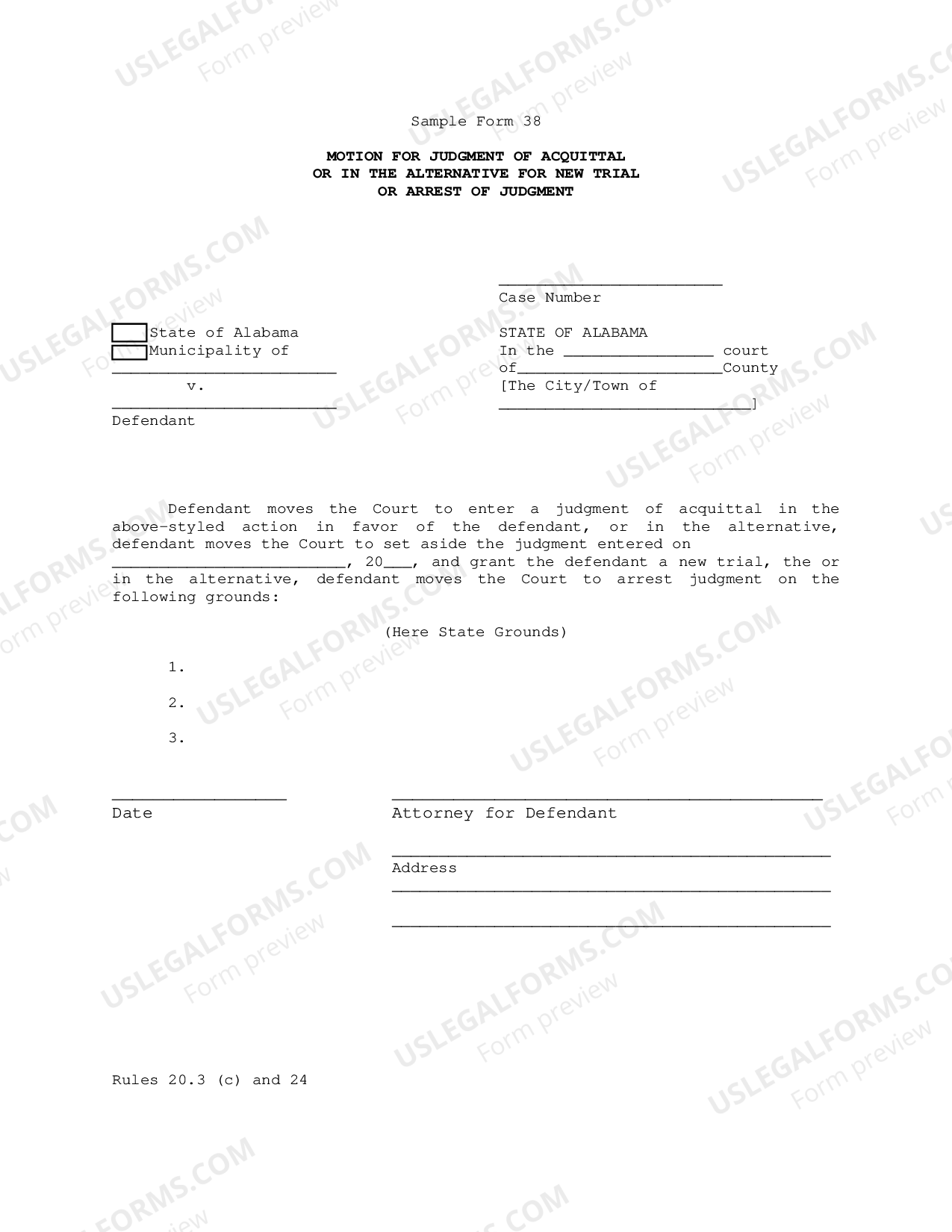 Alabama Motion for Judgment of Acquittal or in the Alternative for New Trial or Arrest or ...