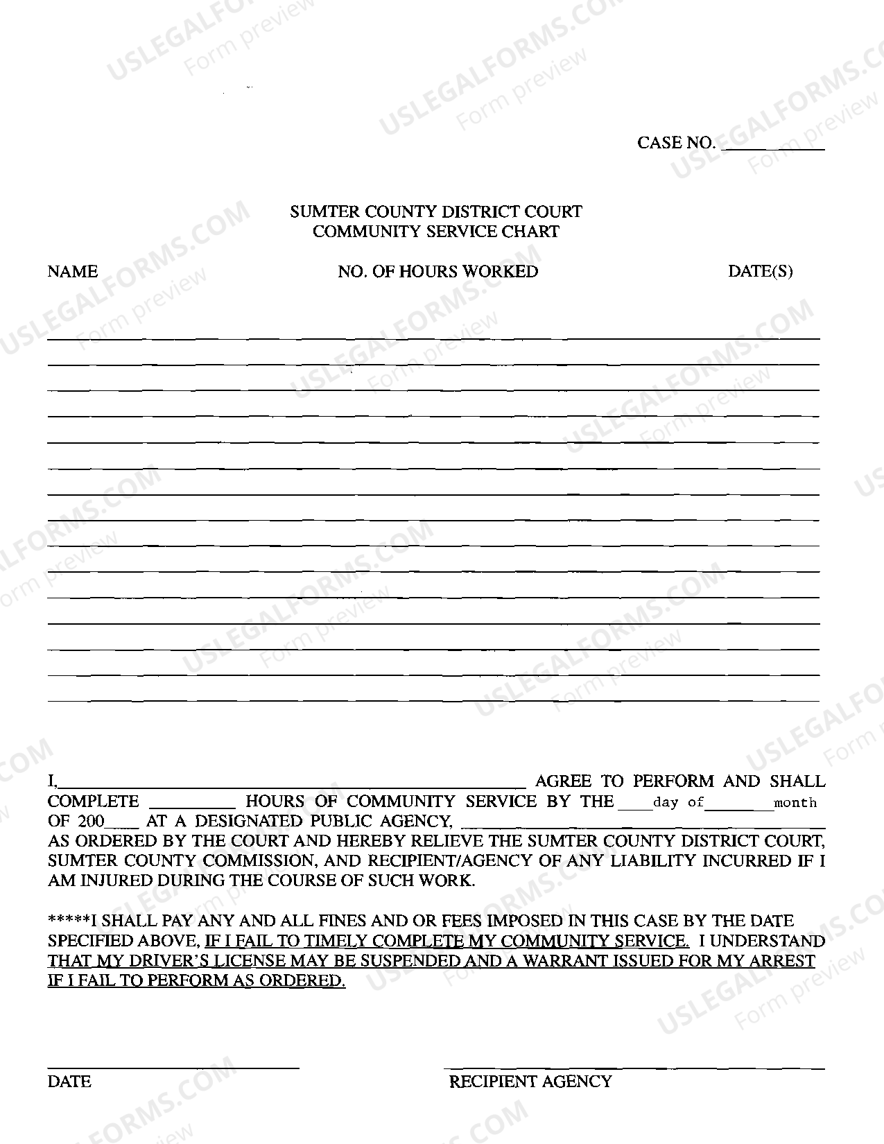 Alabama Community Service Chart | US Legal Forms