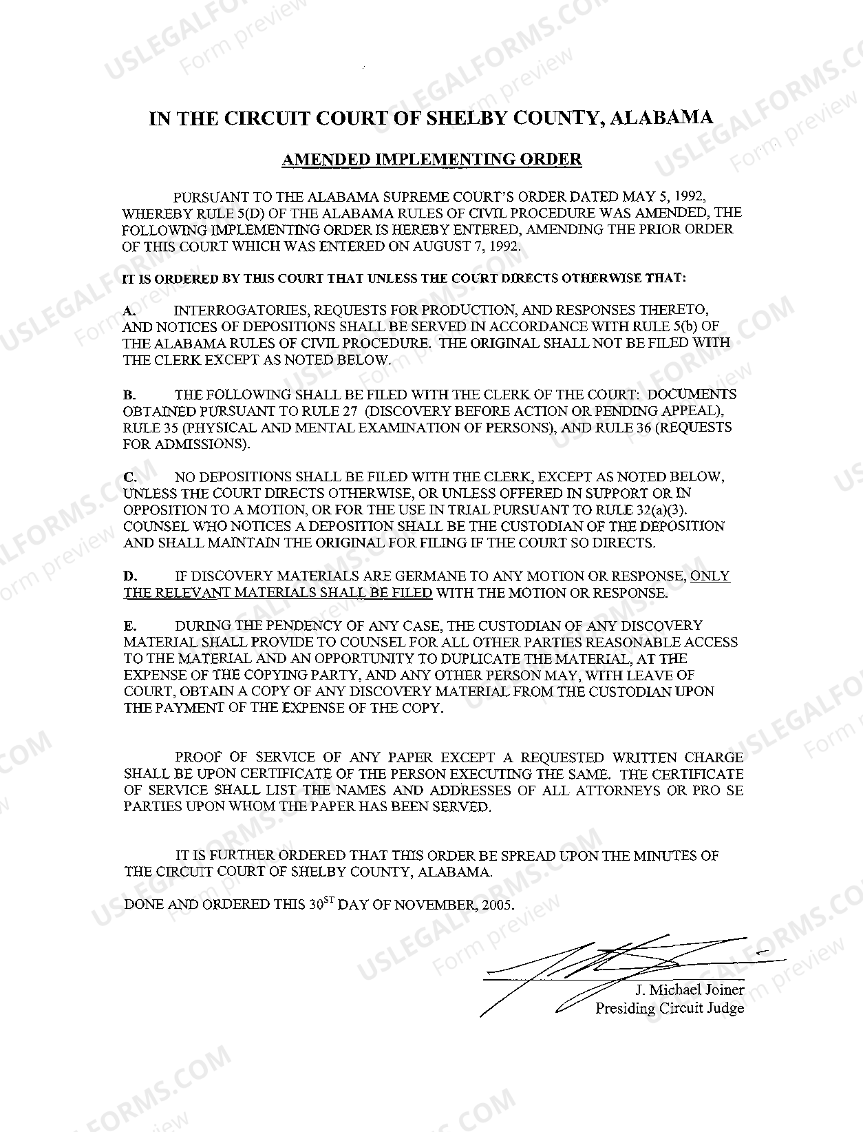 Alabama Amended Implementing Order | US Legal Forms